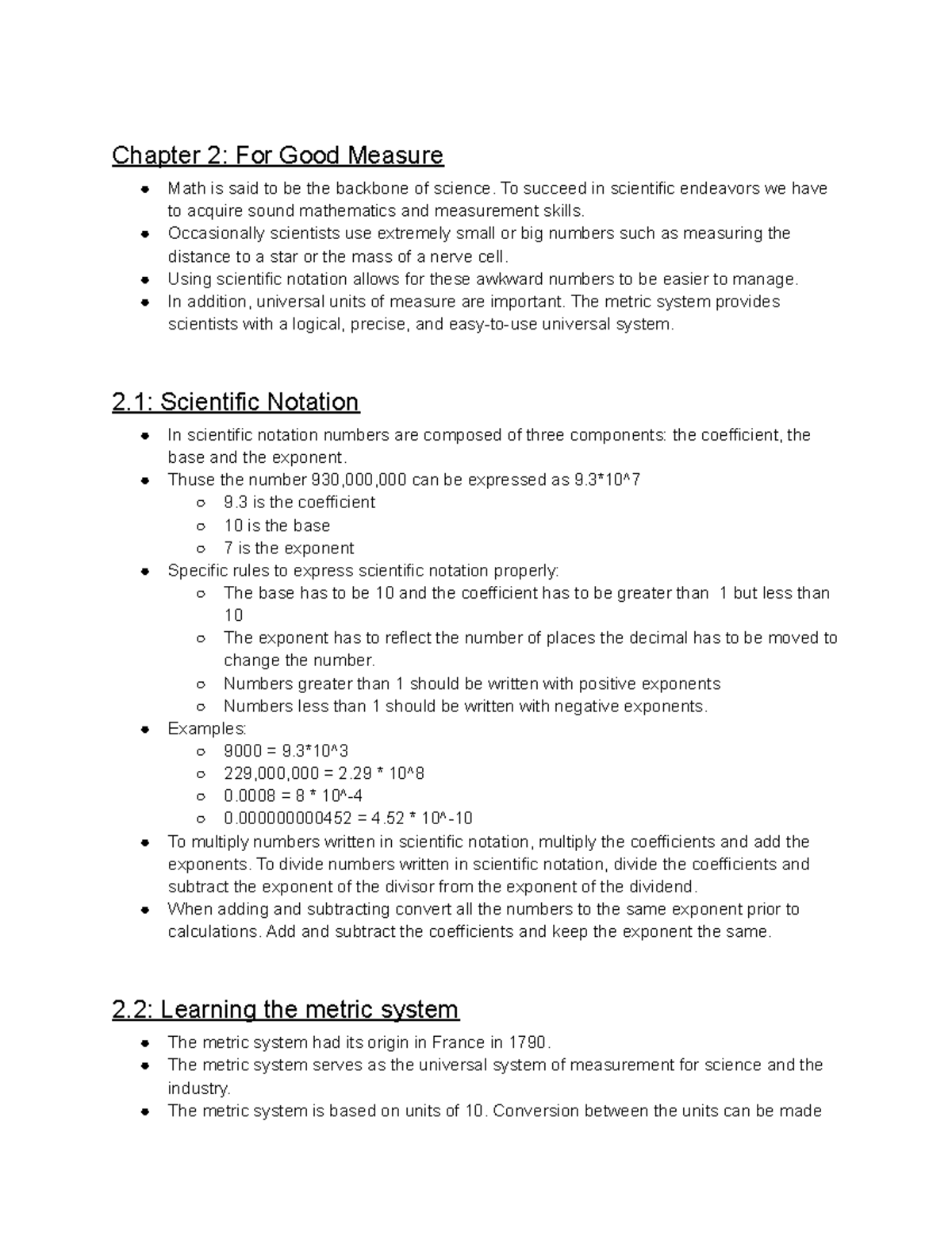 Biology 1760 Chapter 2: Understanding Scientific Notation & Metrics ...