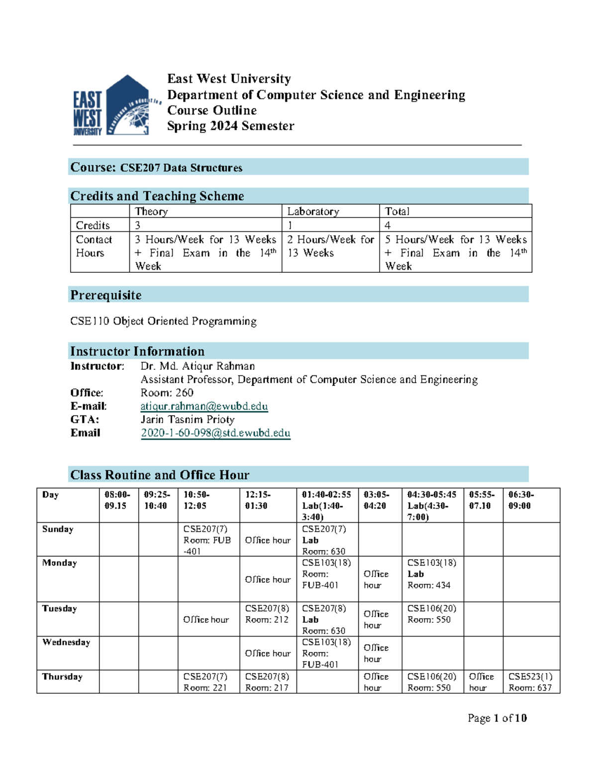 CSE207 Course Outline: Data Structures - Spring 2024 Details - Studocu