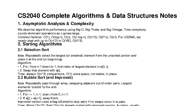 CS2040 Complete Notes on Algorithms & Data Structures Overview - Studocu