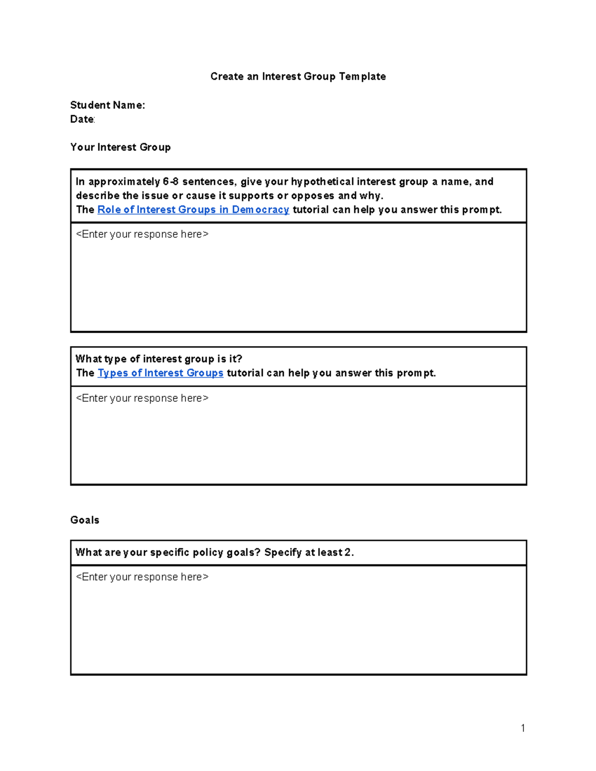 Interest Group Template Assignment - Course Code: POL101 - Studocu