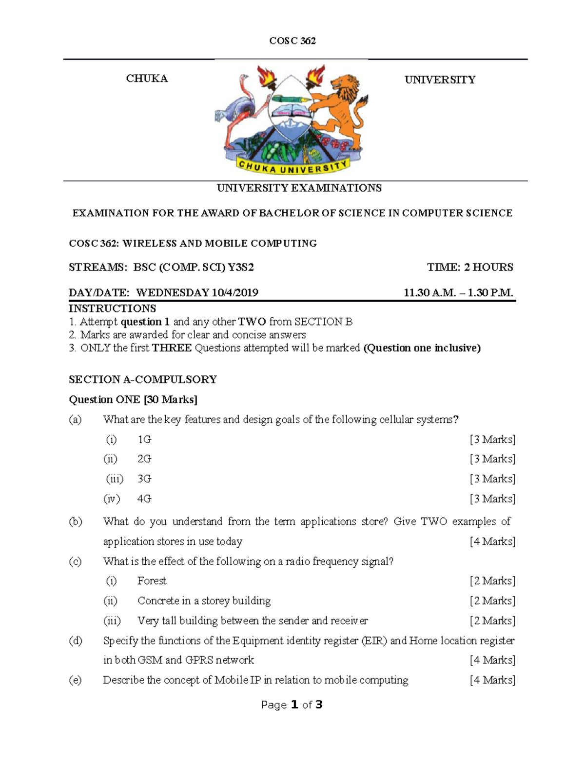 COSC 362 Final Exam: Wireless and Mobile Computing Notes - Studocu