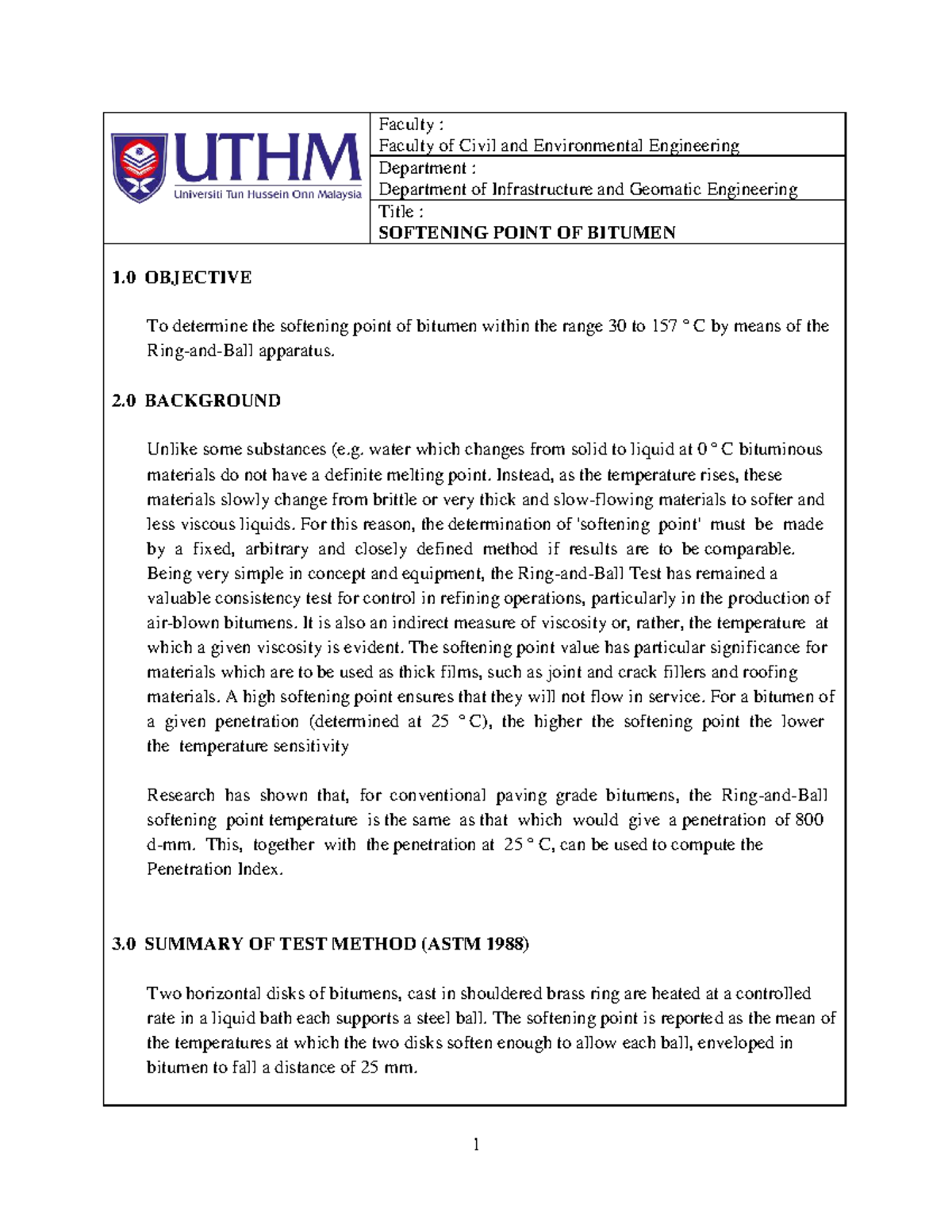 Softening Point of Bitumen: ASTM D36 Test Procedure and Results - Studocu