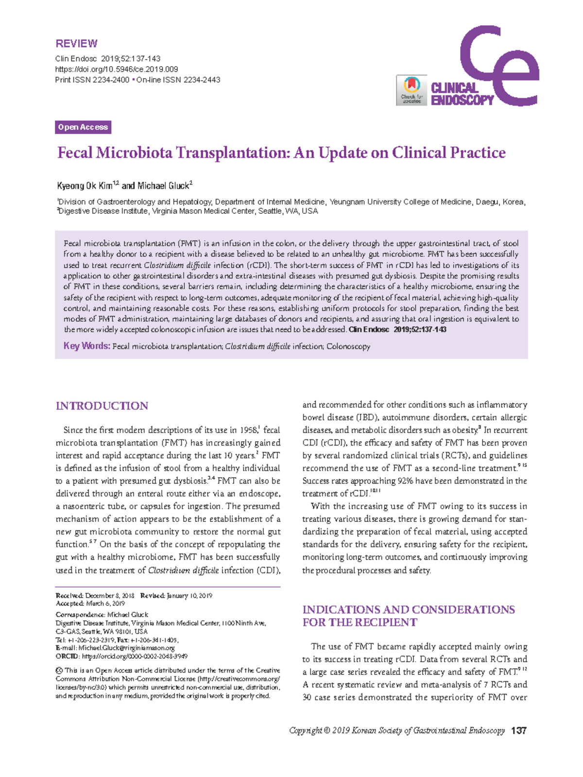 REVIEW: FMT in Clinical Practice - Update on rCDI and Beyond - Studocu