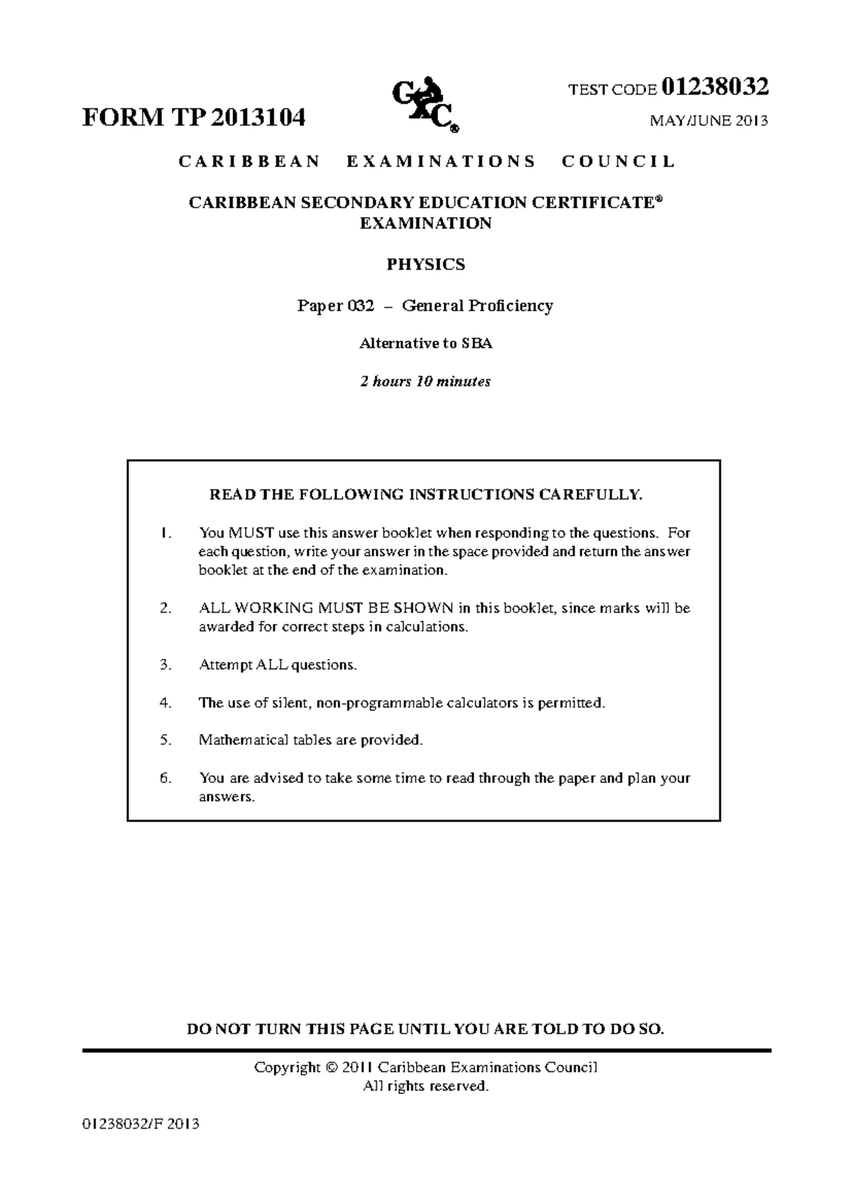 CSEC Physics P32 2012 June Exam Paper - General Proficiency - Studocu