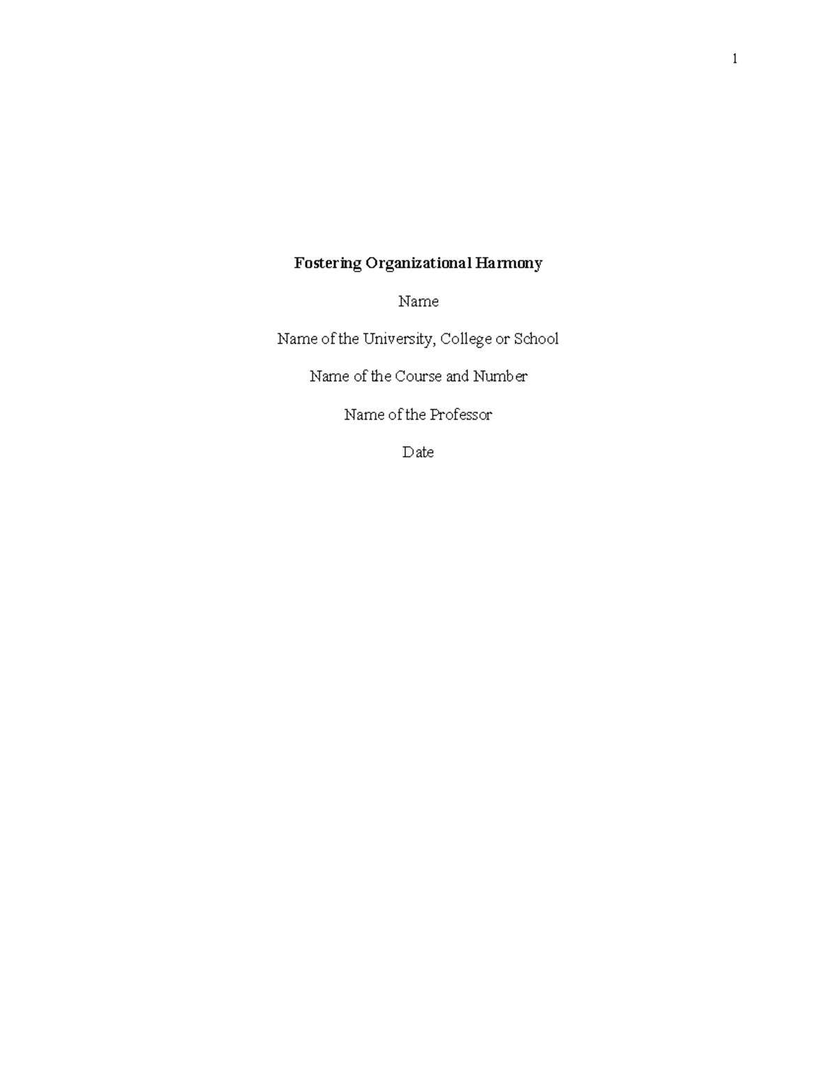 1 Fostering Organizational Harmony: Strategies for Managers - Studocu