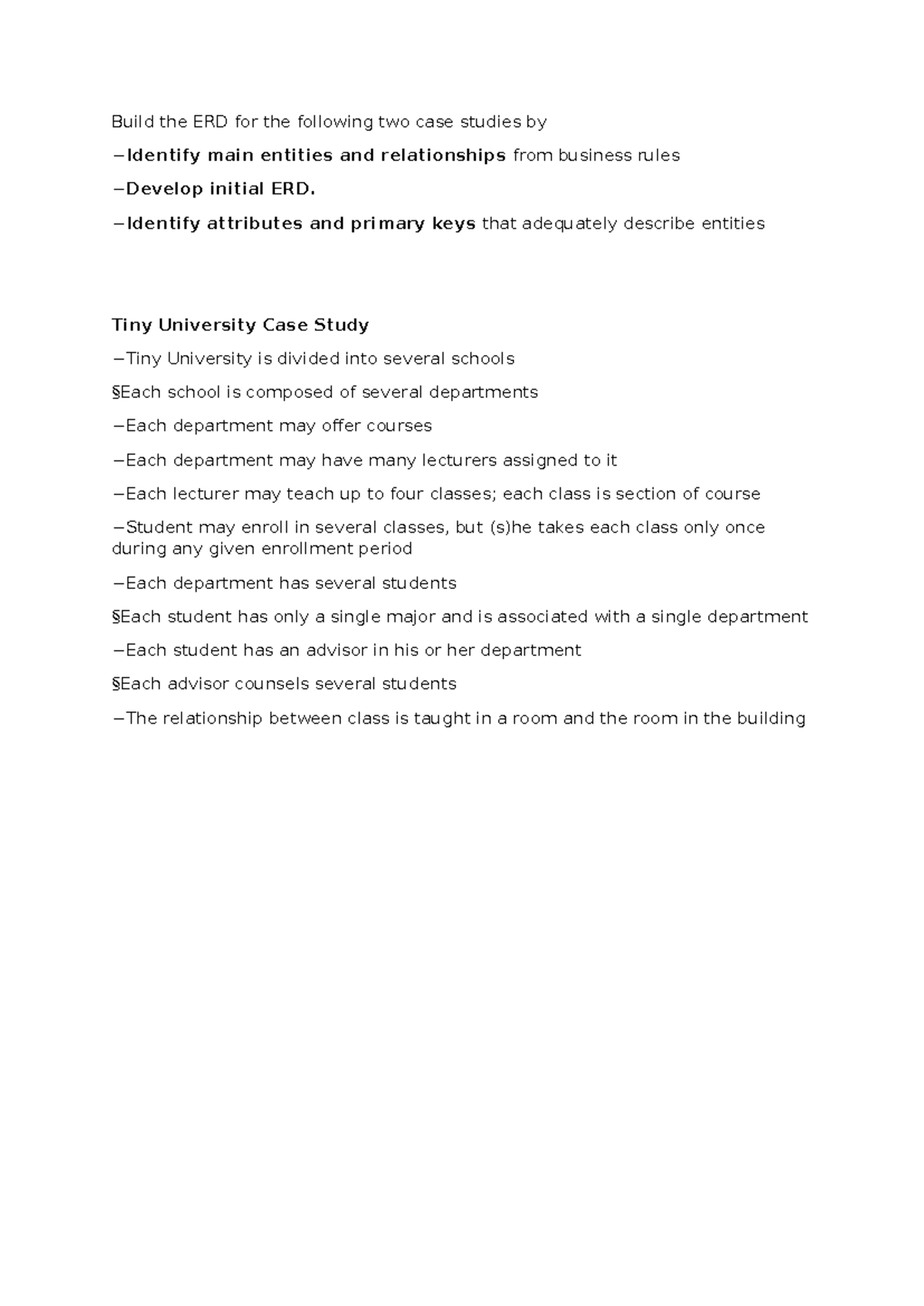 ERD Development for Tiny University Case Study - ISA 301 Exercise 4 ...