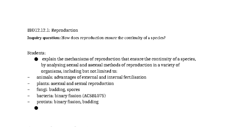BIO12.12.1: Mechanisms of Reproduction and Species Continuity - Studocu