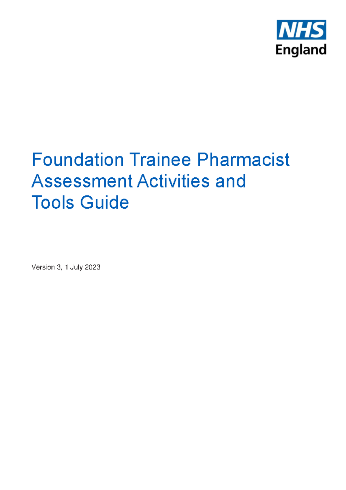 Foundation Trainee Pharmacist Assessment Activities & Tools Guide V3 ...
