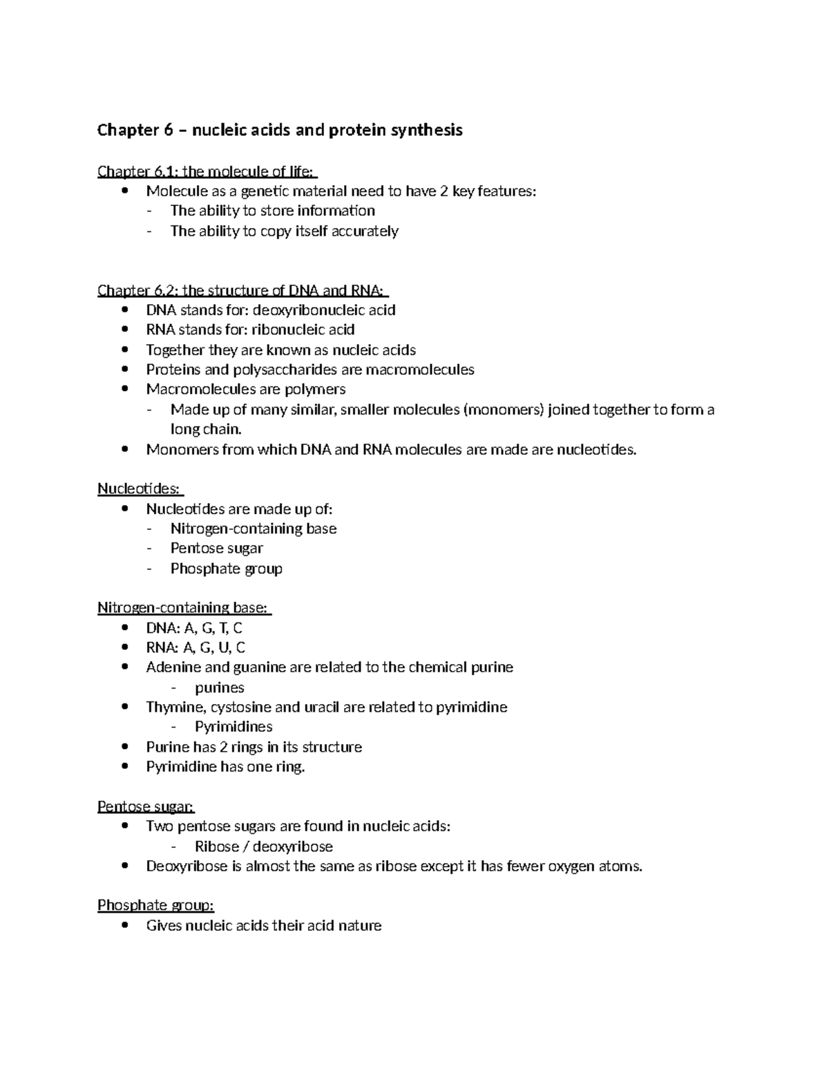 Chapter 6 - nucleic acids and protein syntheis 4VL - Chapter 6 ...