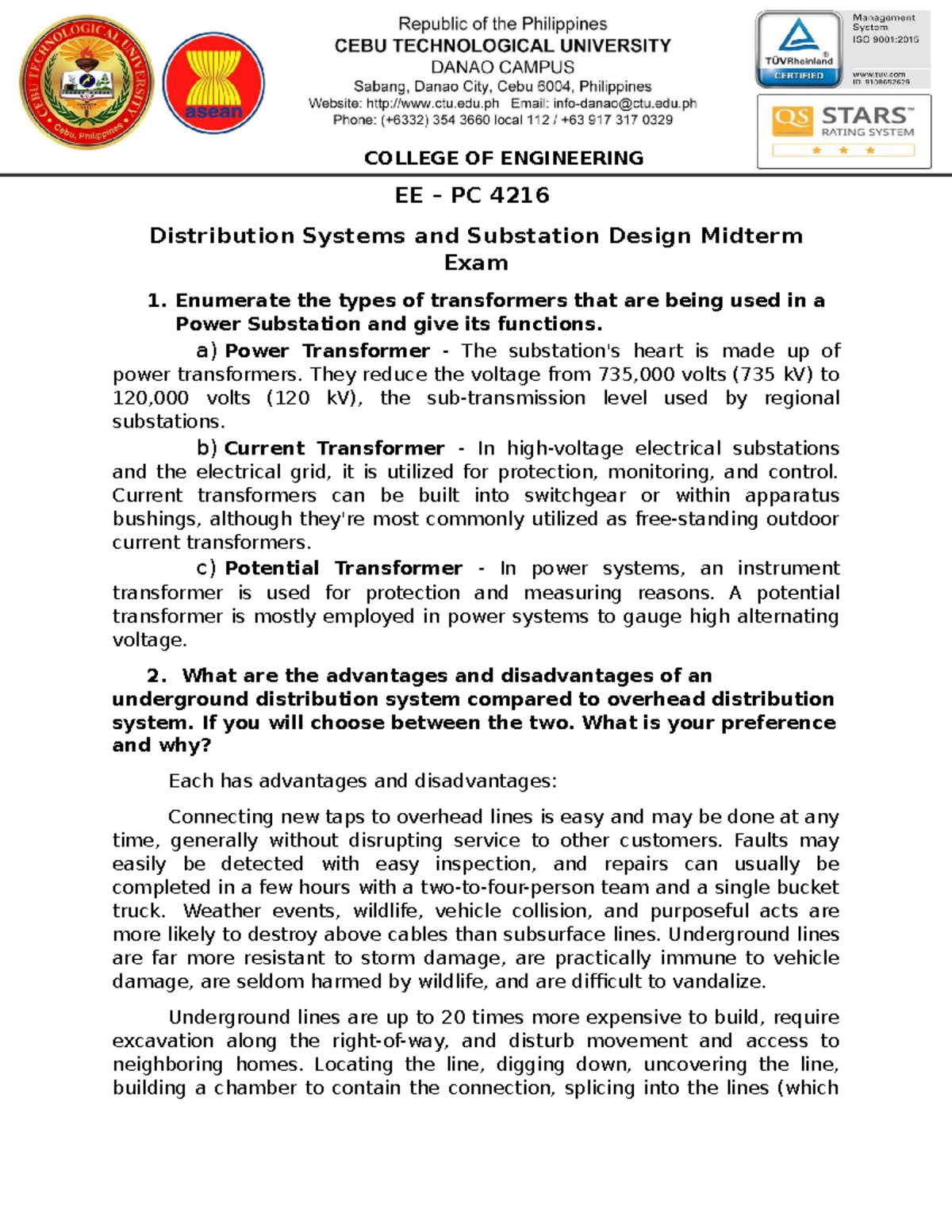 EE – PC 4216: Substation Design Midterm Exam Notes - Studocu