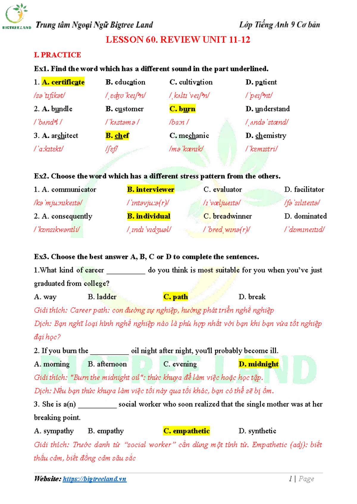 KEY - Lesson 60 - Unit I Review Exercises and Answers - Studocu