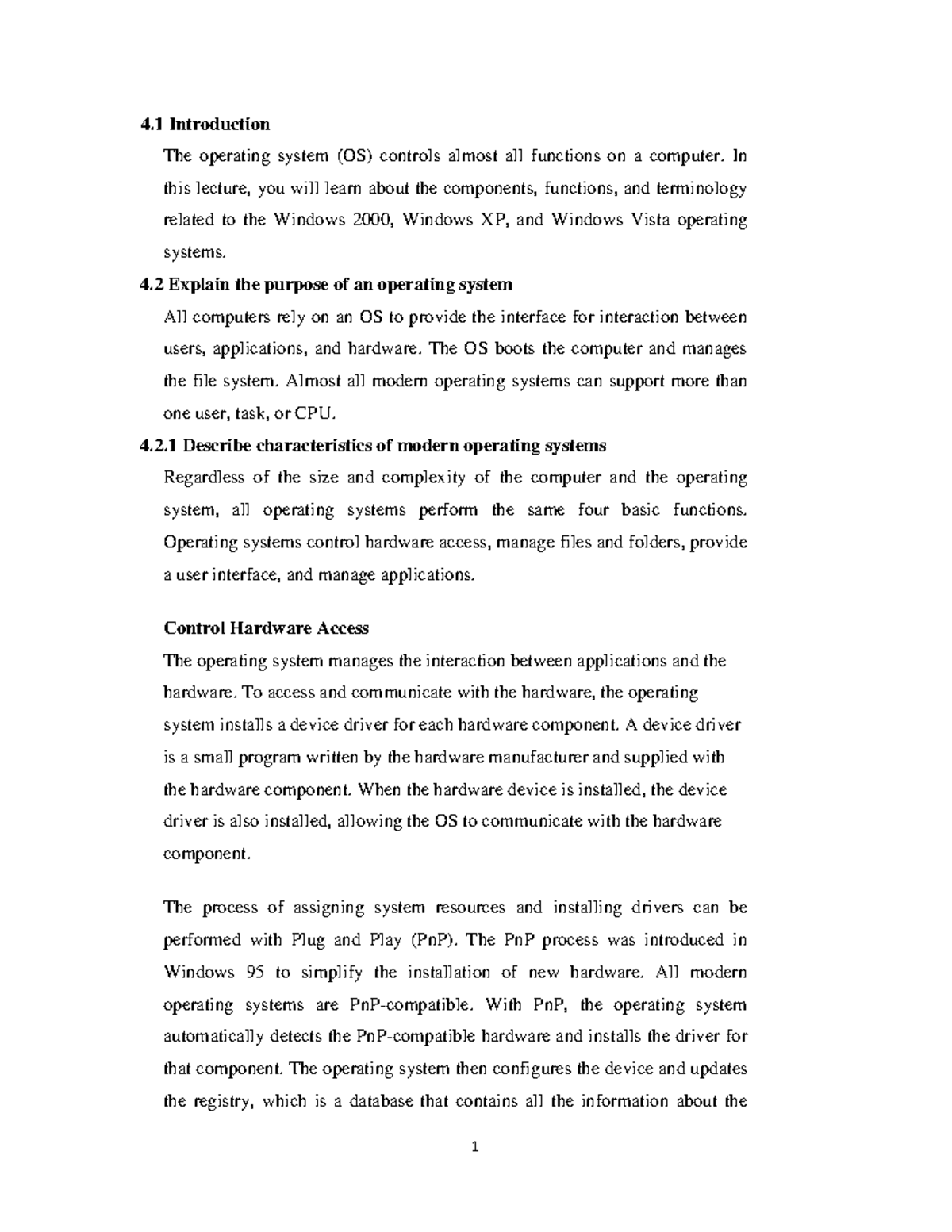 Lecture Notes on Operating Systems: Windows XP & Vista Overview - Studocu