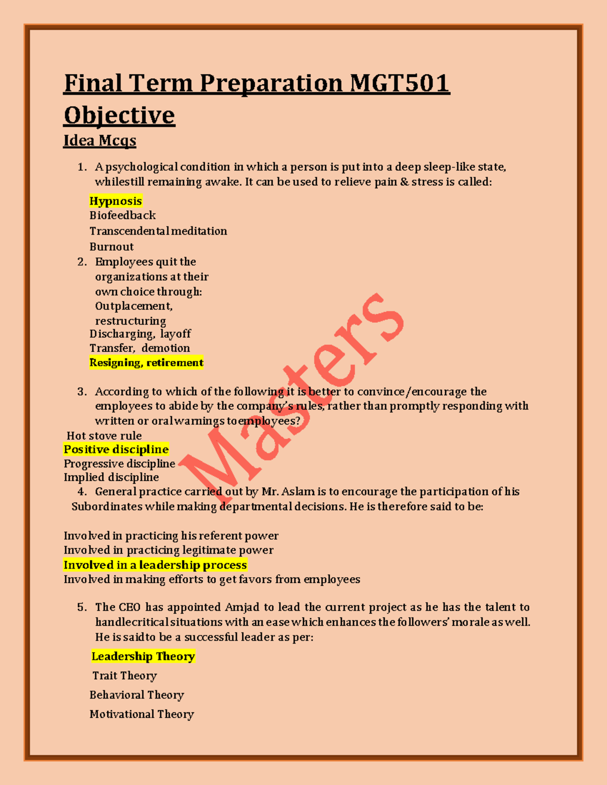 MGT501 Final Term MCQs Practice Questions for Comprehensive Review ...