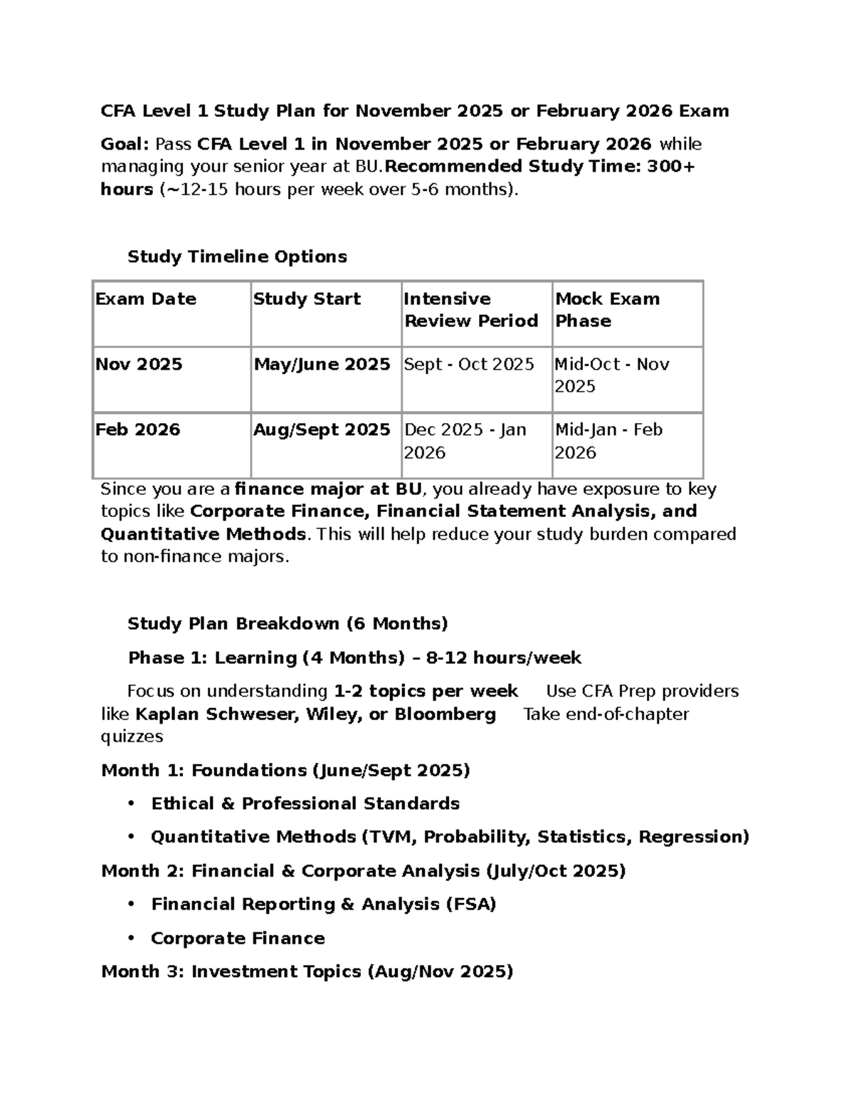 CFA Level 1 Study Plan for Nov 2025 & Feb 2026 Exams - Studocu