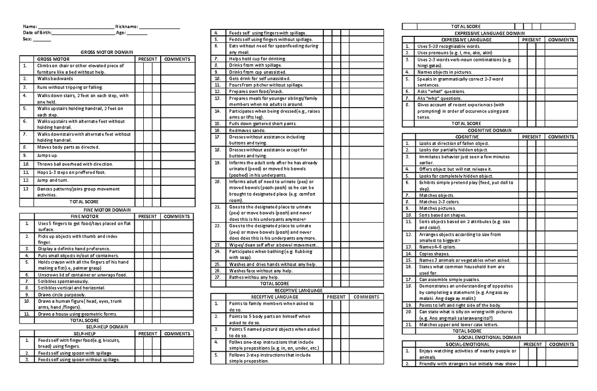 ECCD- Scaled Score Equivalents for Child Development Assessment - Studocu