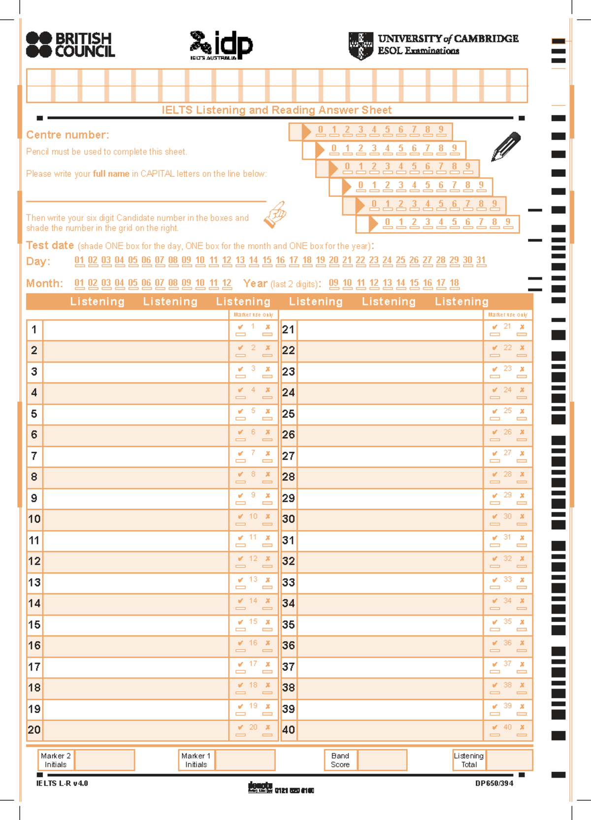 IELTS Listening Answer Sheet v4.0 - Studocu