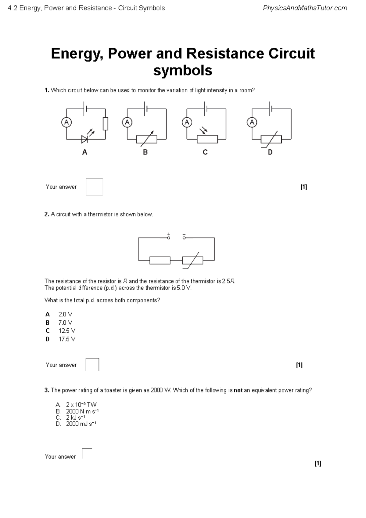 4.2 Energy, Power and Resistance - Circuit Symbols QP Review - Studeersnel