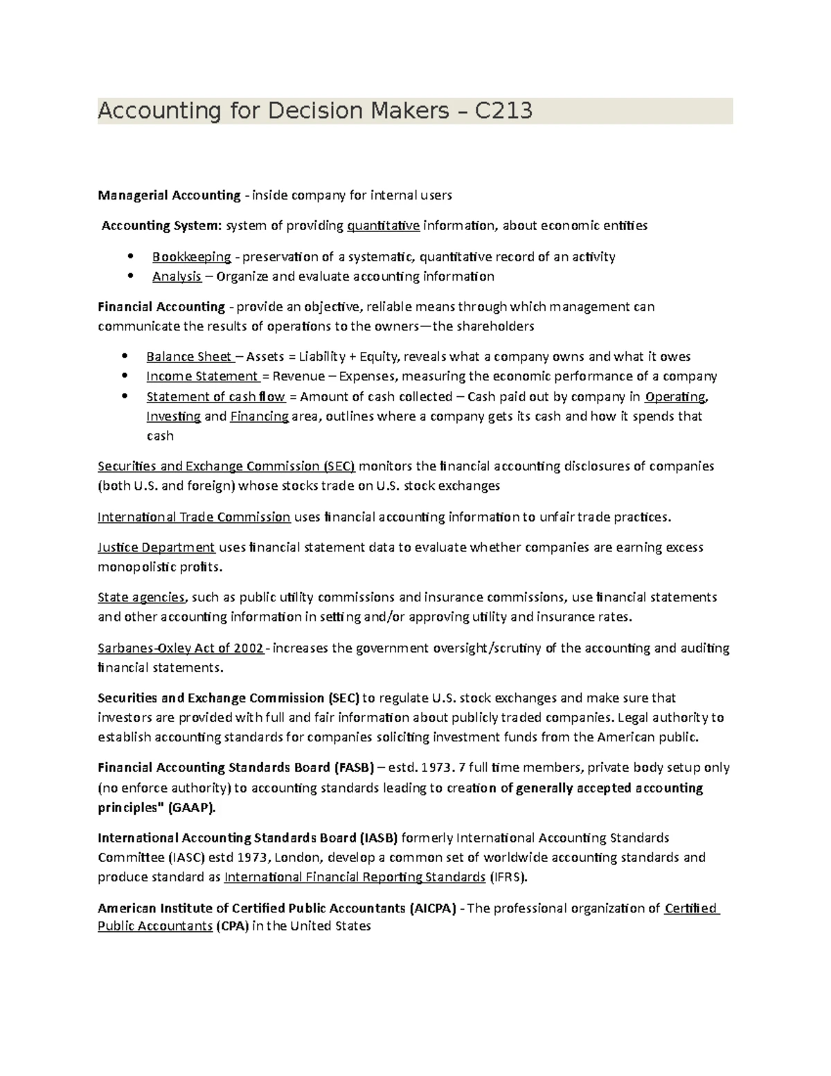 Accounting for Decision Makers C213 (REW) Comprehensive Study Guide - Studocu