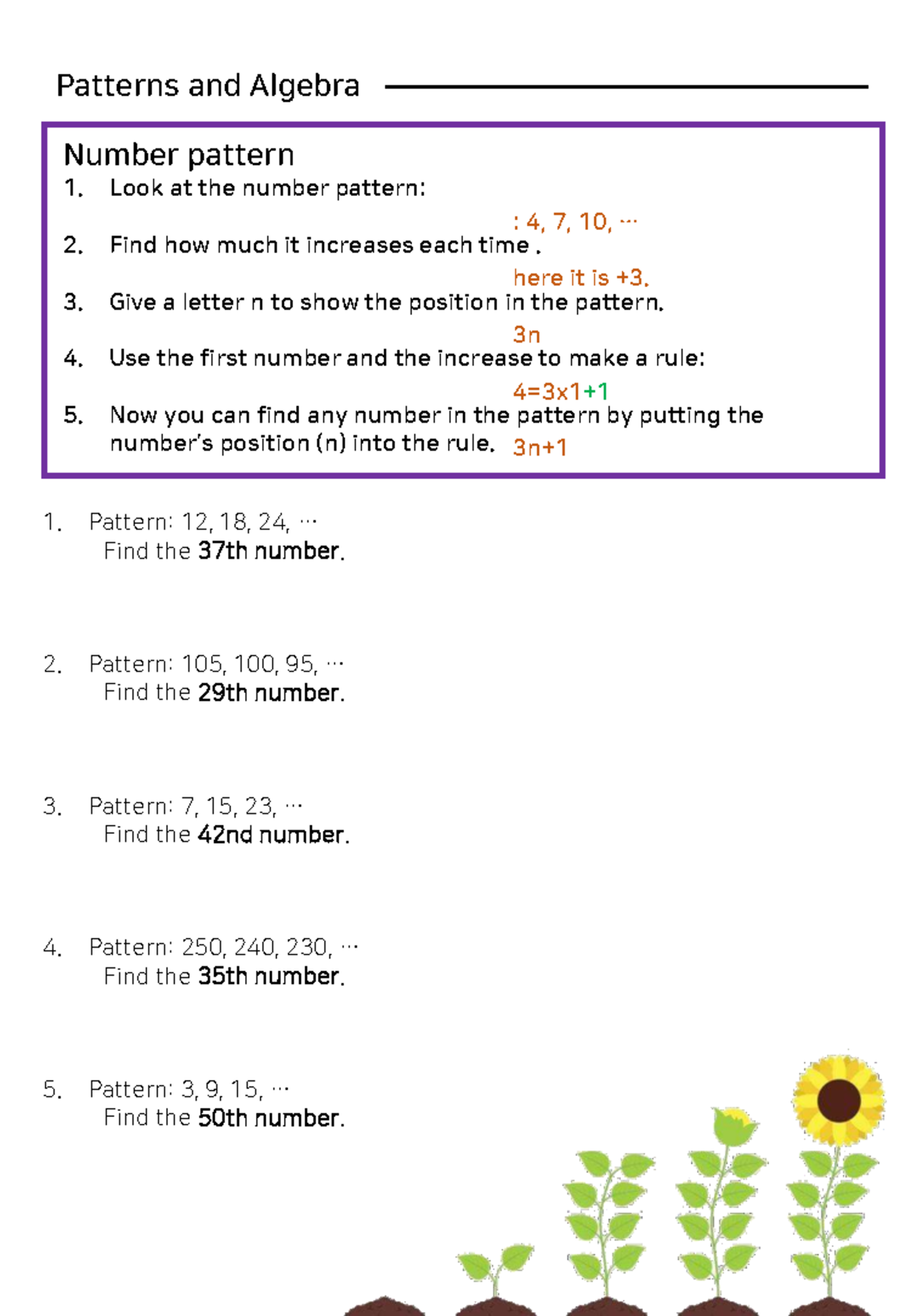 Patterns and Algebra: Number Patterns & Equations (Course Code: 13 ...