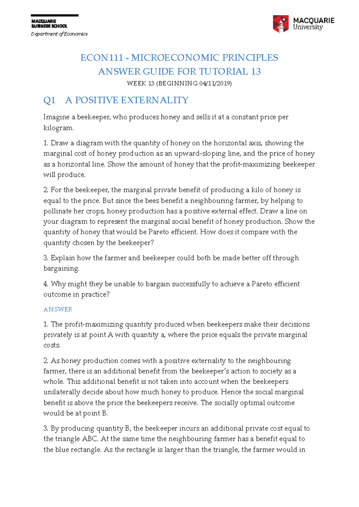 ECON111 S2 2019 Tutorial 13 - Answer Guide - Department of Economics ...
