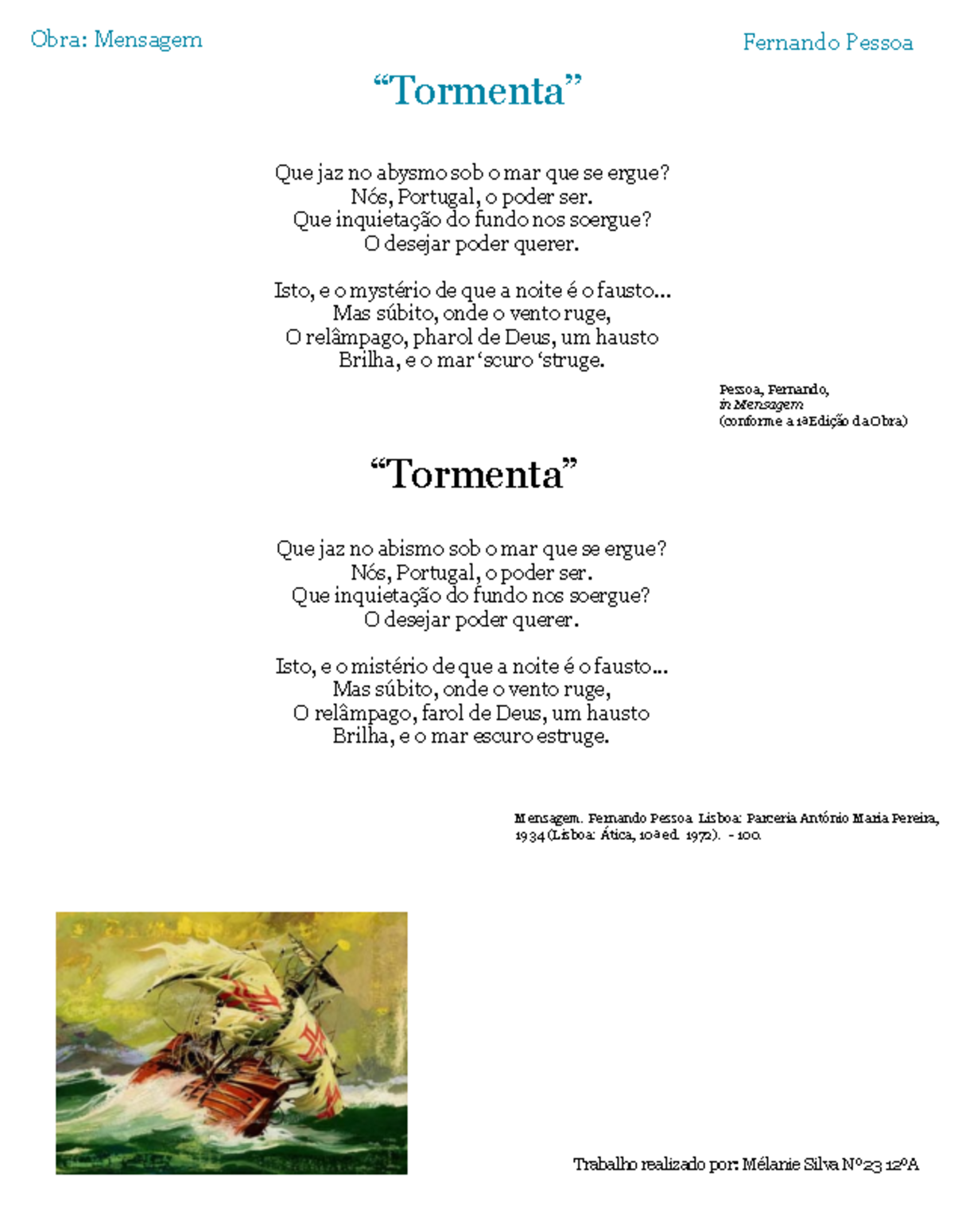 Português 1 - aksjidjdoajdo - Obra: Mensagem “Tormenta’’ Fernando ...