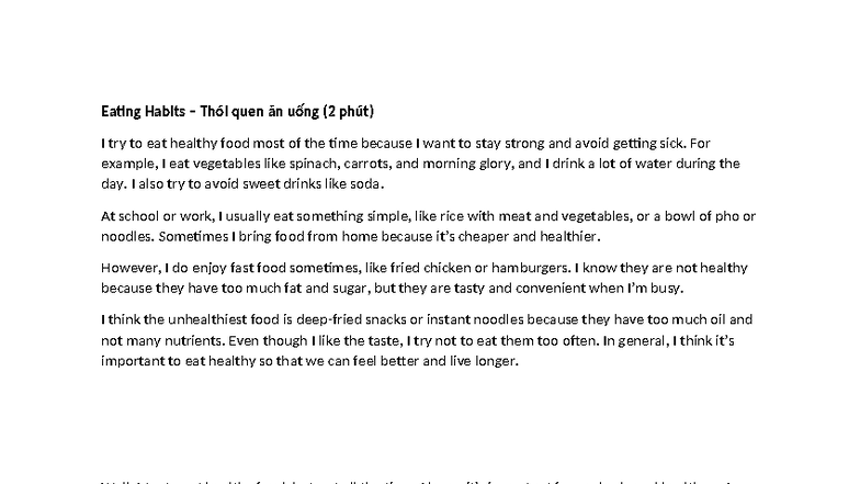 Eating Habits and Health: A Personal Reflection (2 phút) - Studocu