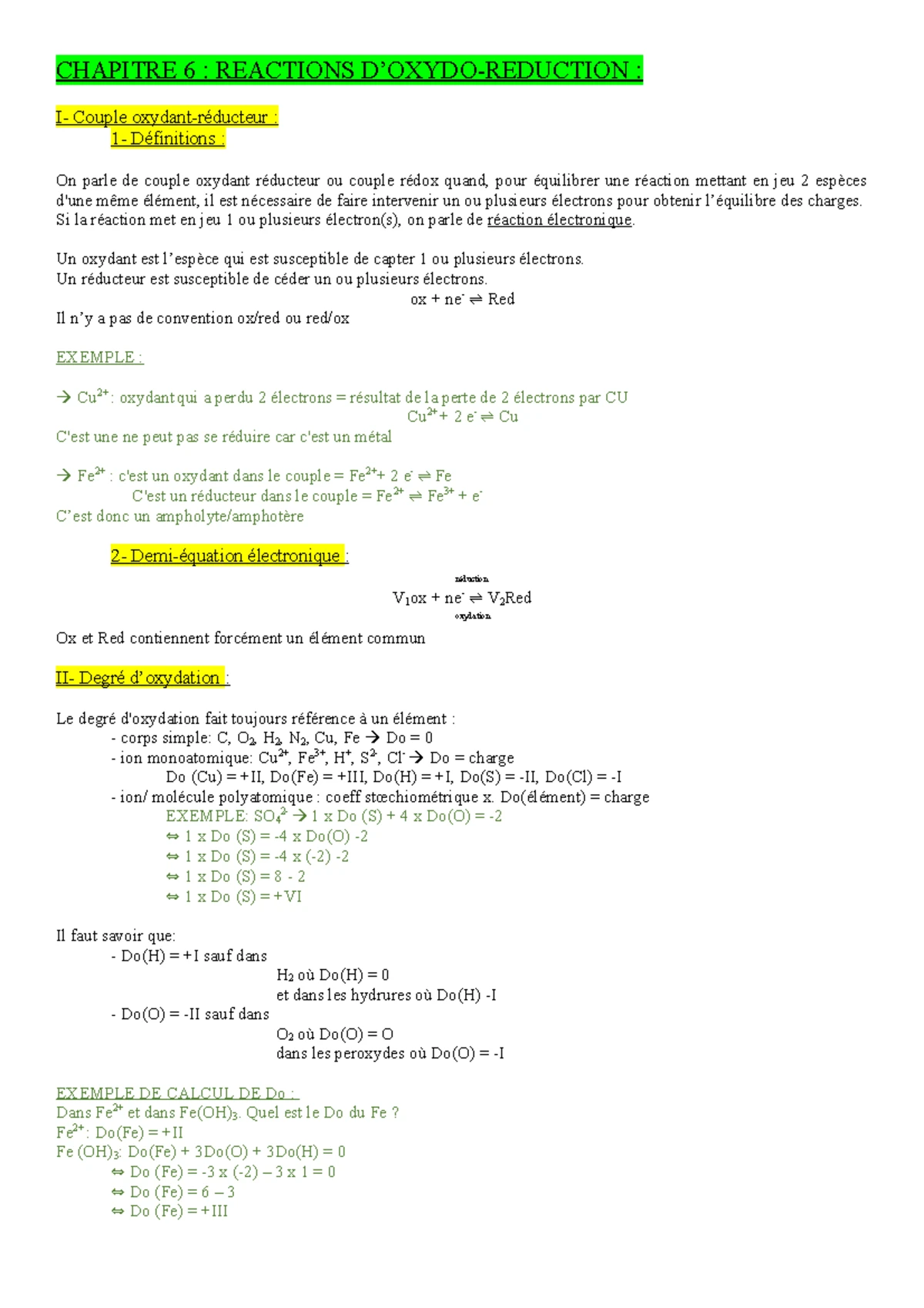 Les reactions d oxydo reduction exercices corriges 1 - Exercice 1 ...