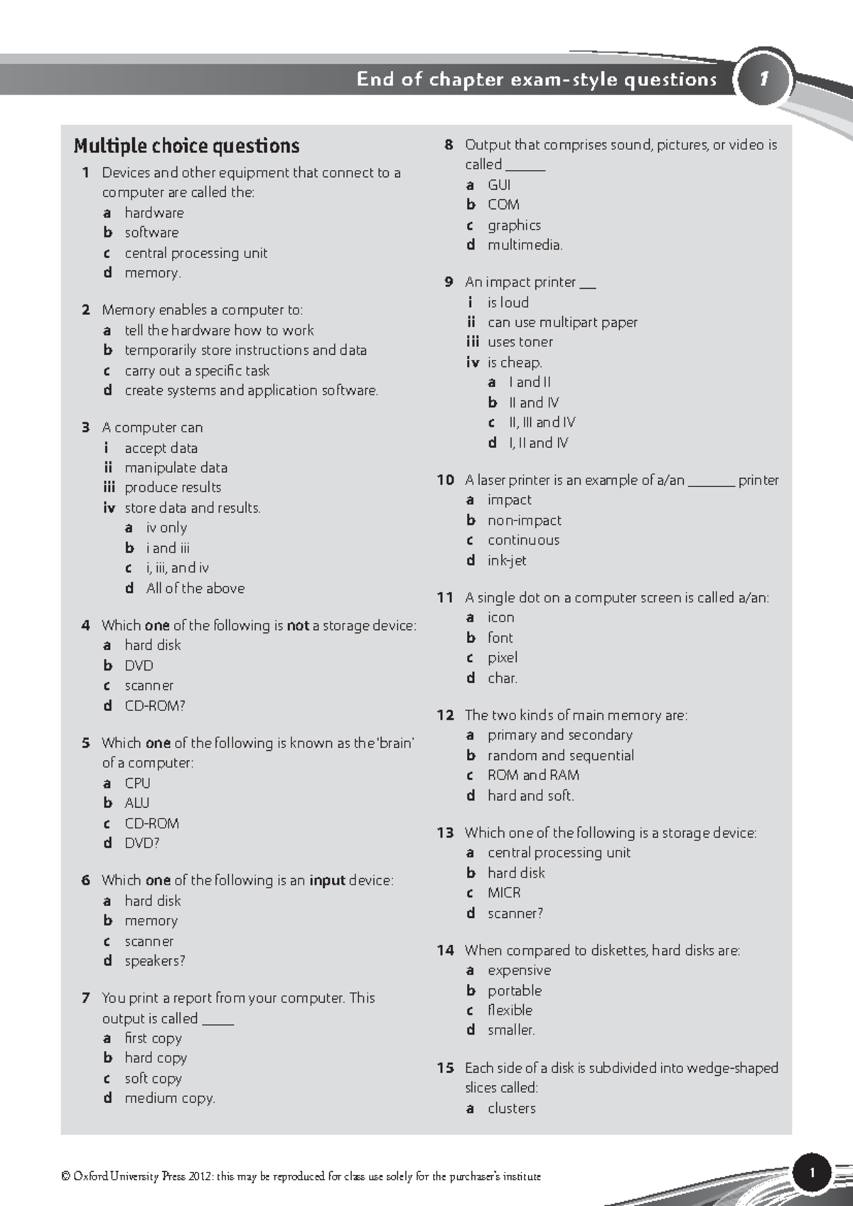 Fundamentals of Hardware and Software: Chapter Exam Questions - Studocu