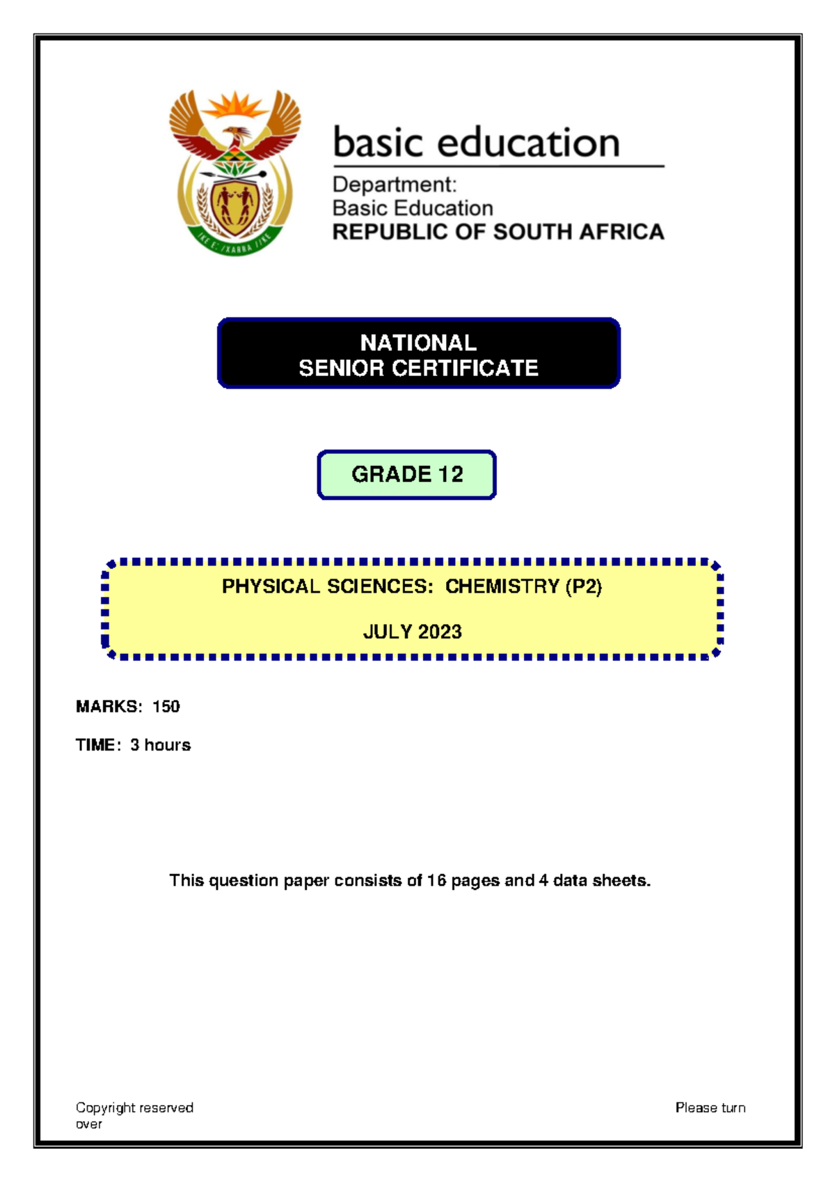 Phsc p2 July test - past exam paper - Copyright reserved Please turn ...