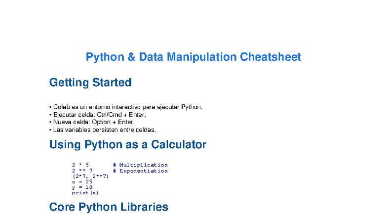 Python Data Manipulation Cheatsheet for Colab Users - Studocu