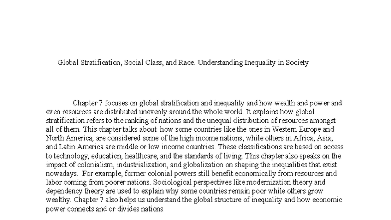 Chapter 789 - Sociology: Global Stratification, Class & Race Insights ...