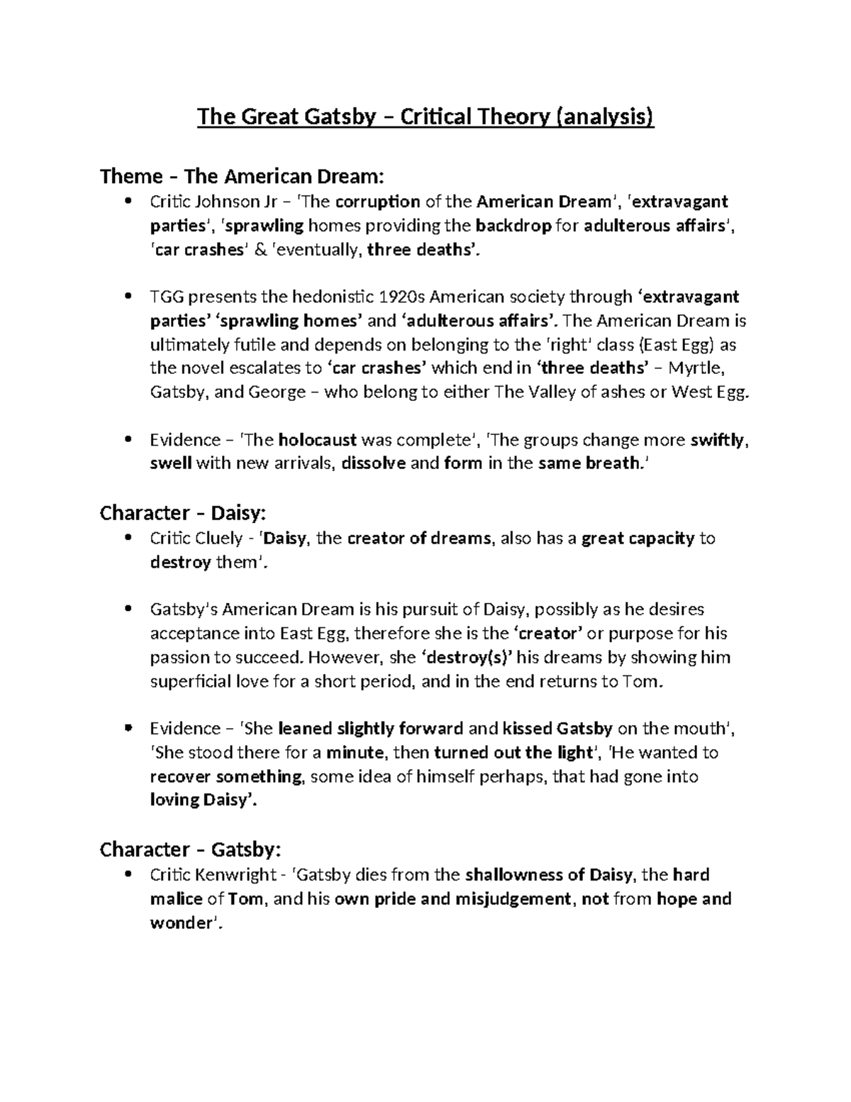 TGG - Critical Theory: Analyzing the American Dream and Its Corruption ...