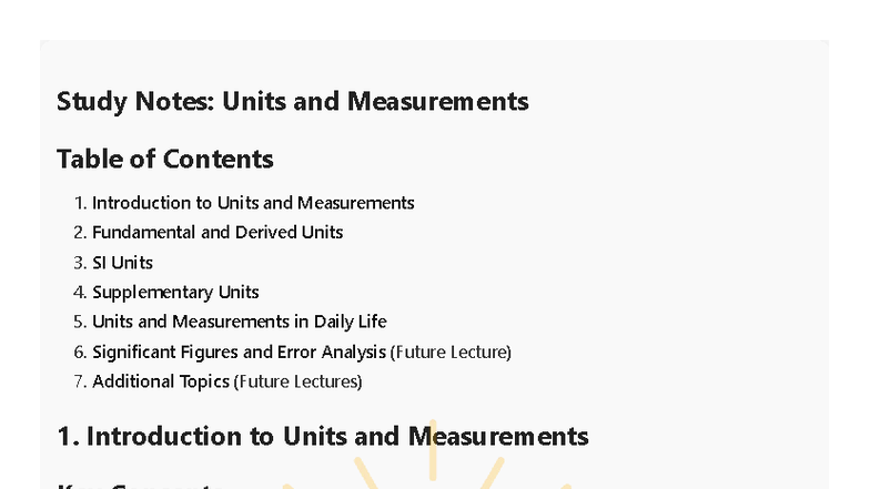 Day-01-units-and-measurements-part-1-study notes - Study Notes: Units ...
