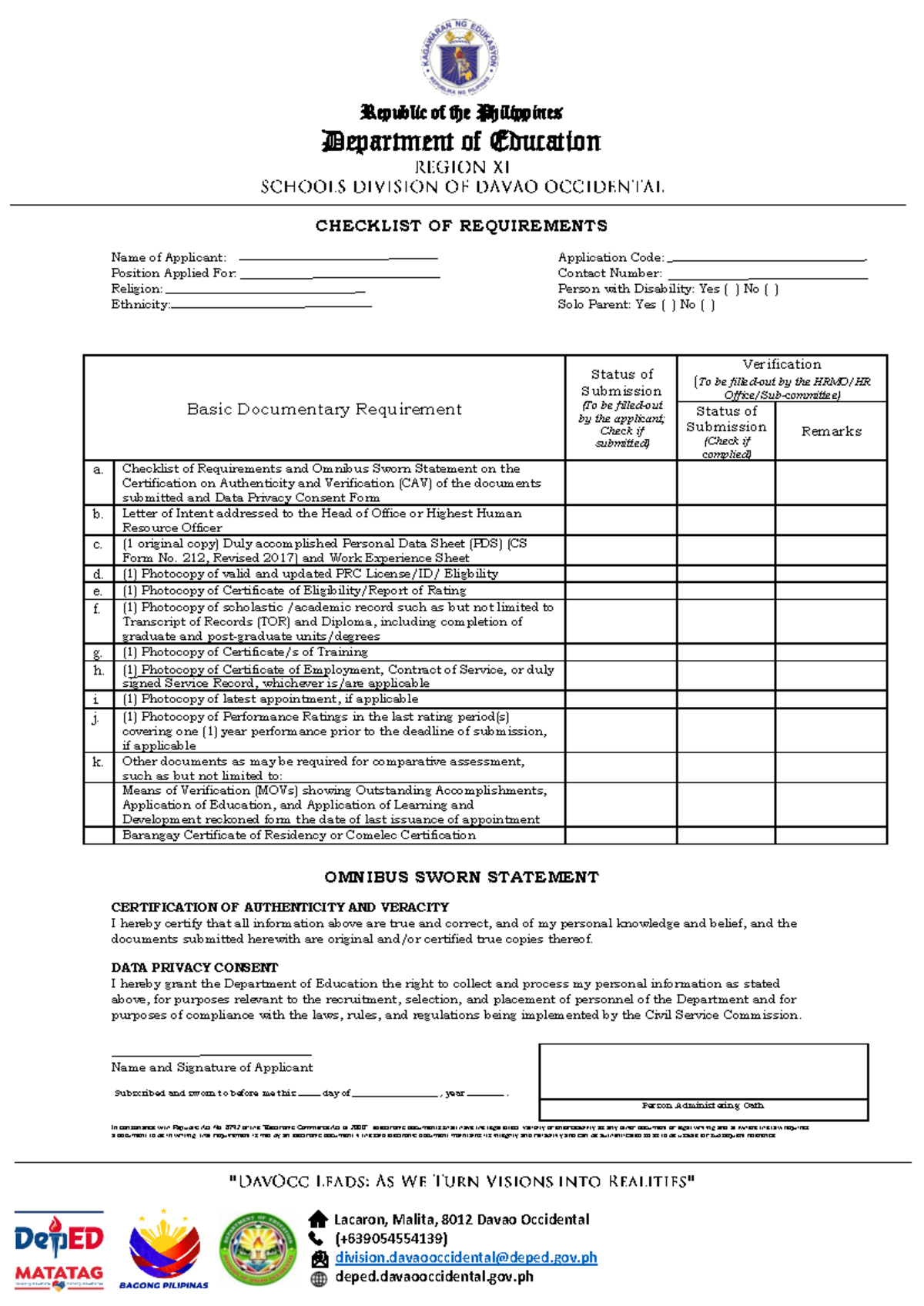 Checklist AND Omnibus - Kkkaa - Republic of the Philippines Department ...