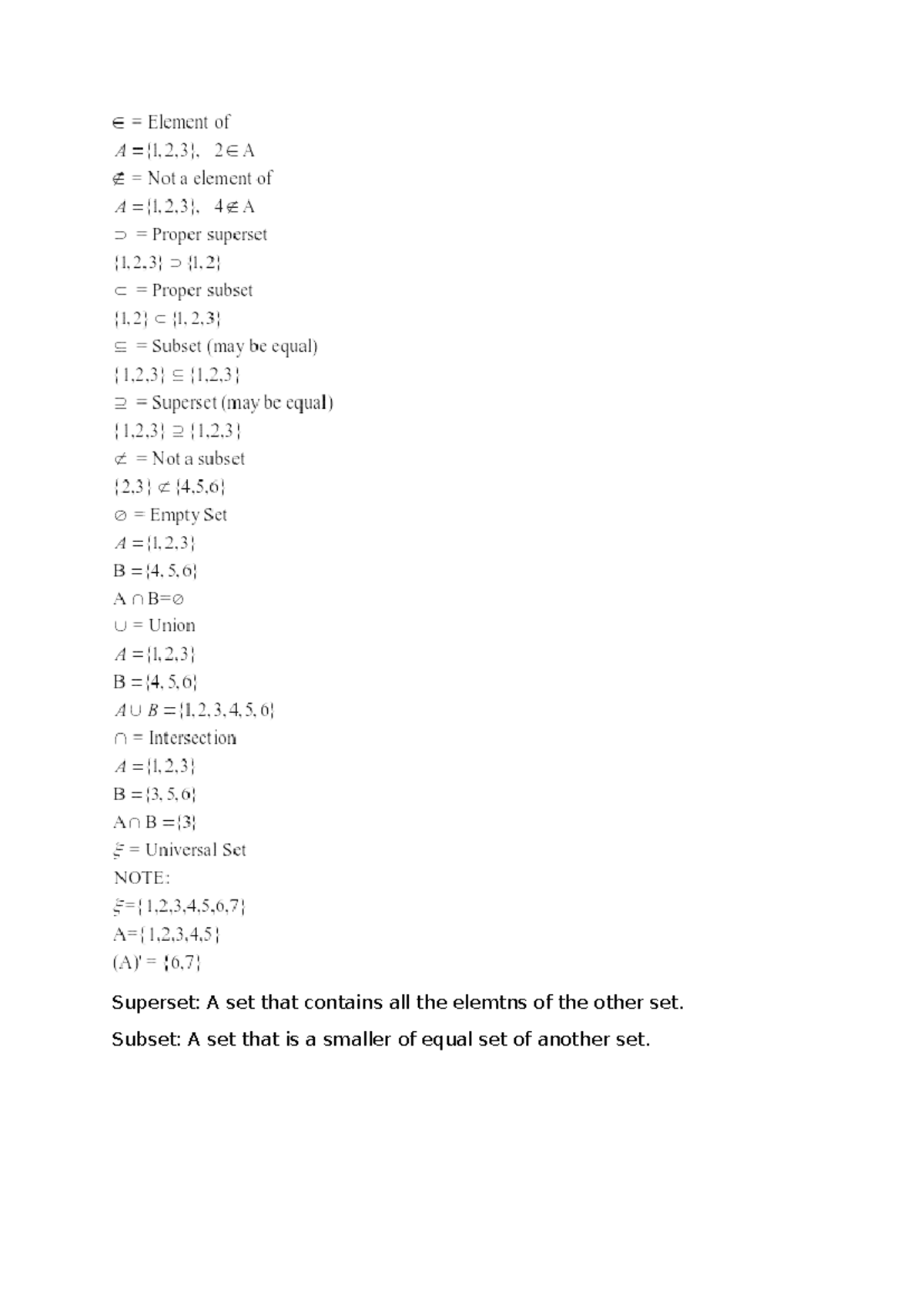 Understanding Superset and Subset Concepts in Set Theory - Studocu