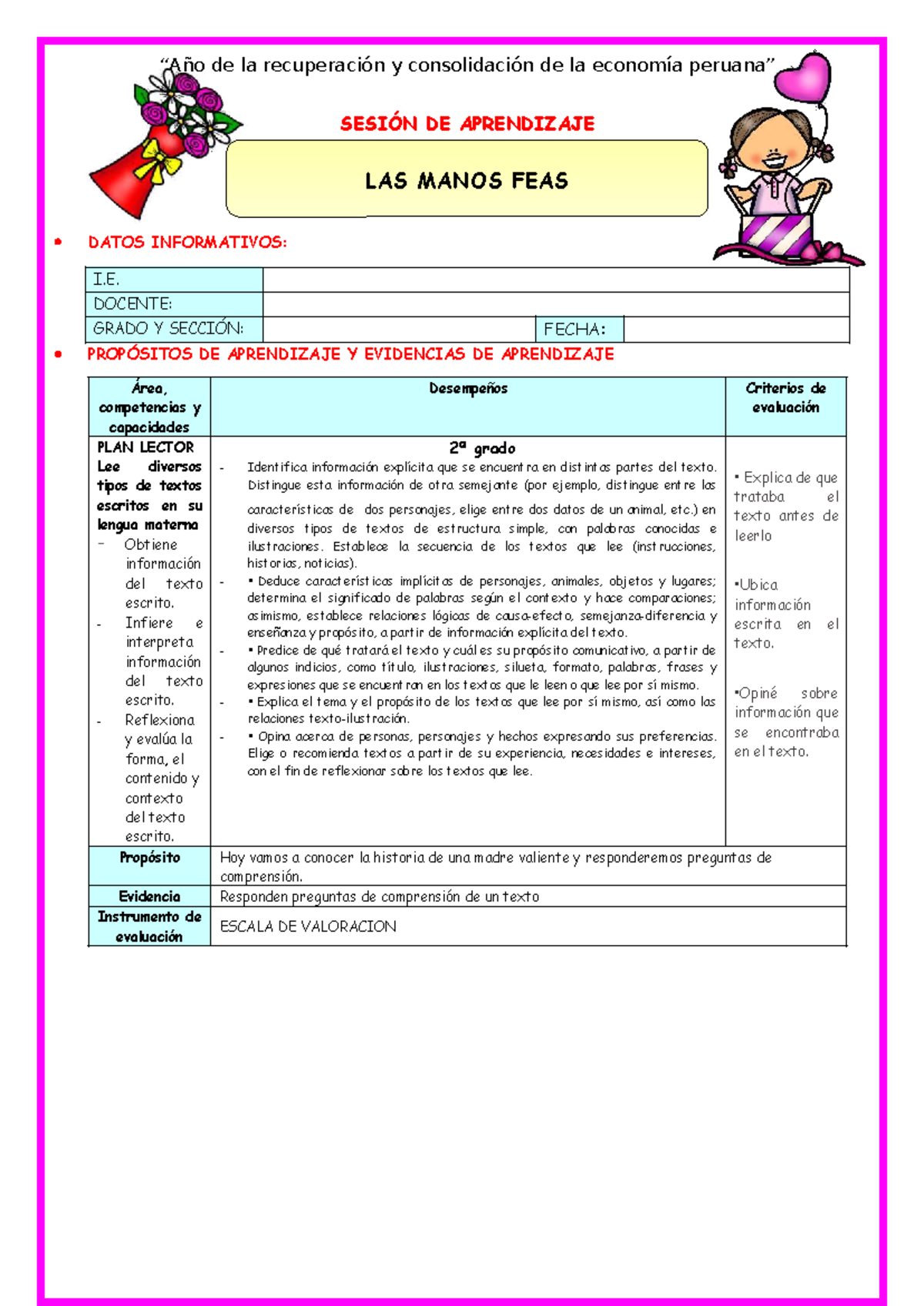 2º U2 S3 Sesión D4: Plan Lector - Las Manos Feas y Comprensión de ...