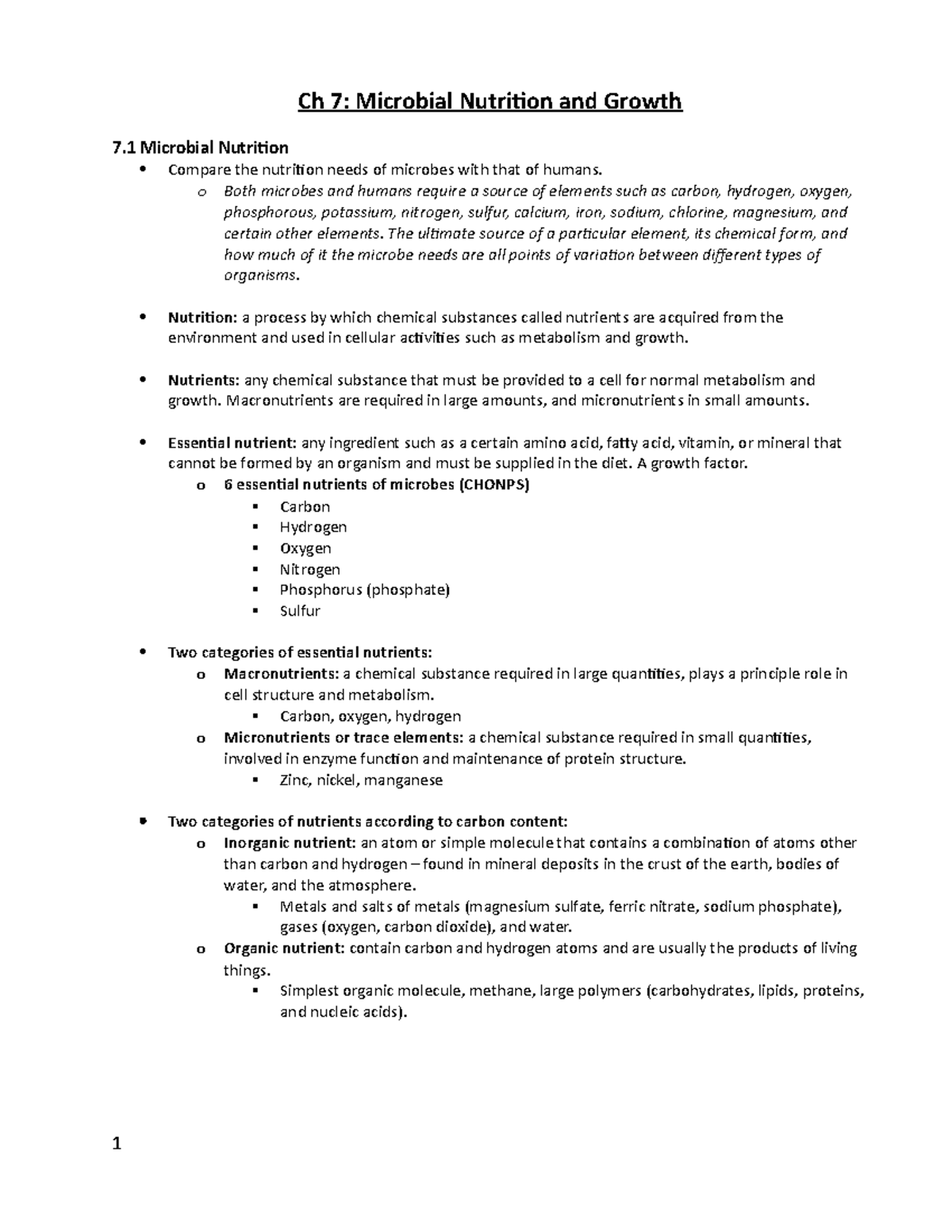 Micro Ch 7 Study Guide: Nutrition, Growth, and Environmental Factors ...