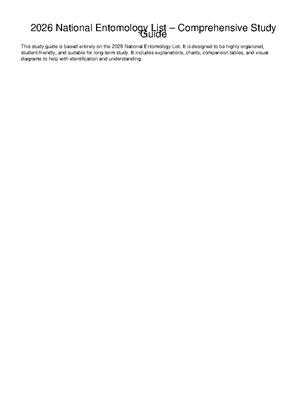 2026 National Entomology List Study Guide for Insect Identification ...