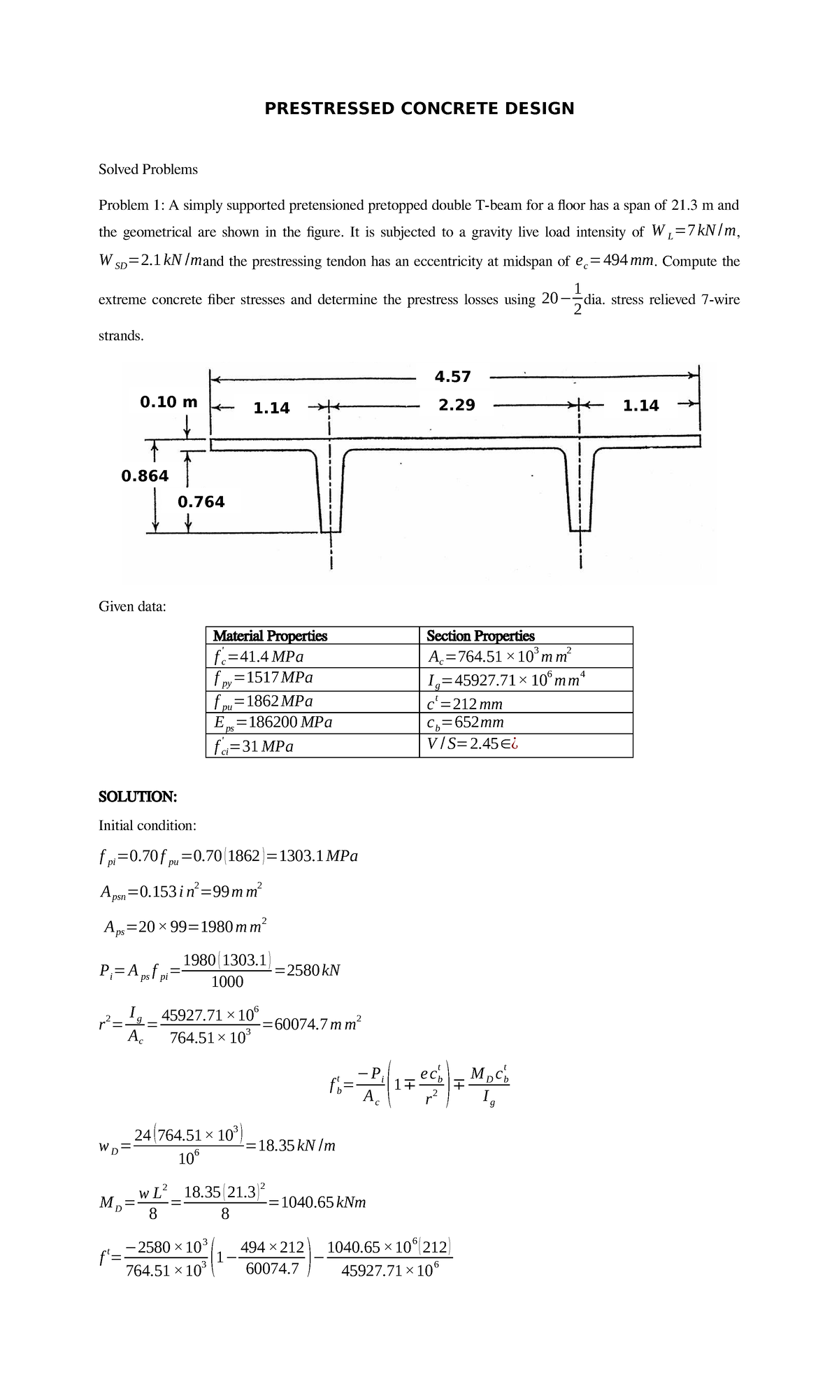 Prestressed Concrete Design (ENG 301) - Solved Problems and Solutions ...