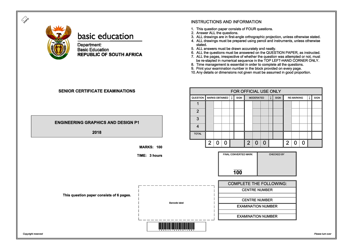 Engineering Graphics & Design P1 Final Exam Instructions & Information ...