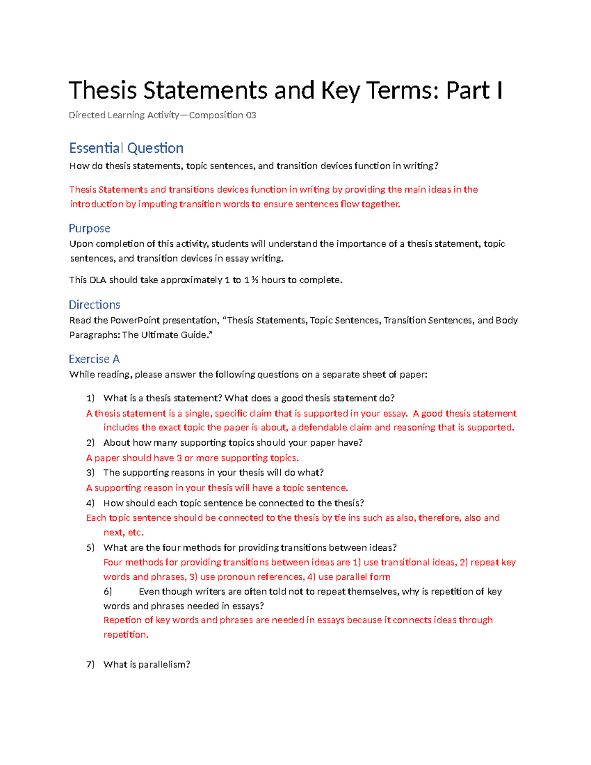 DLA #2 - Comp 03 Thesis Statements & Key Terms Overview - Studocu