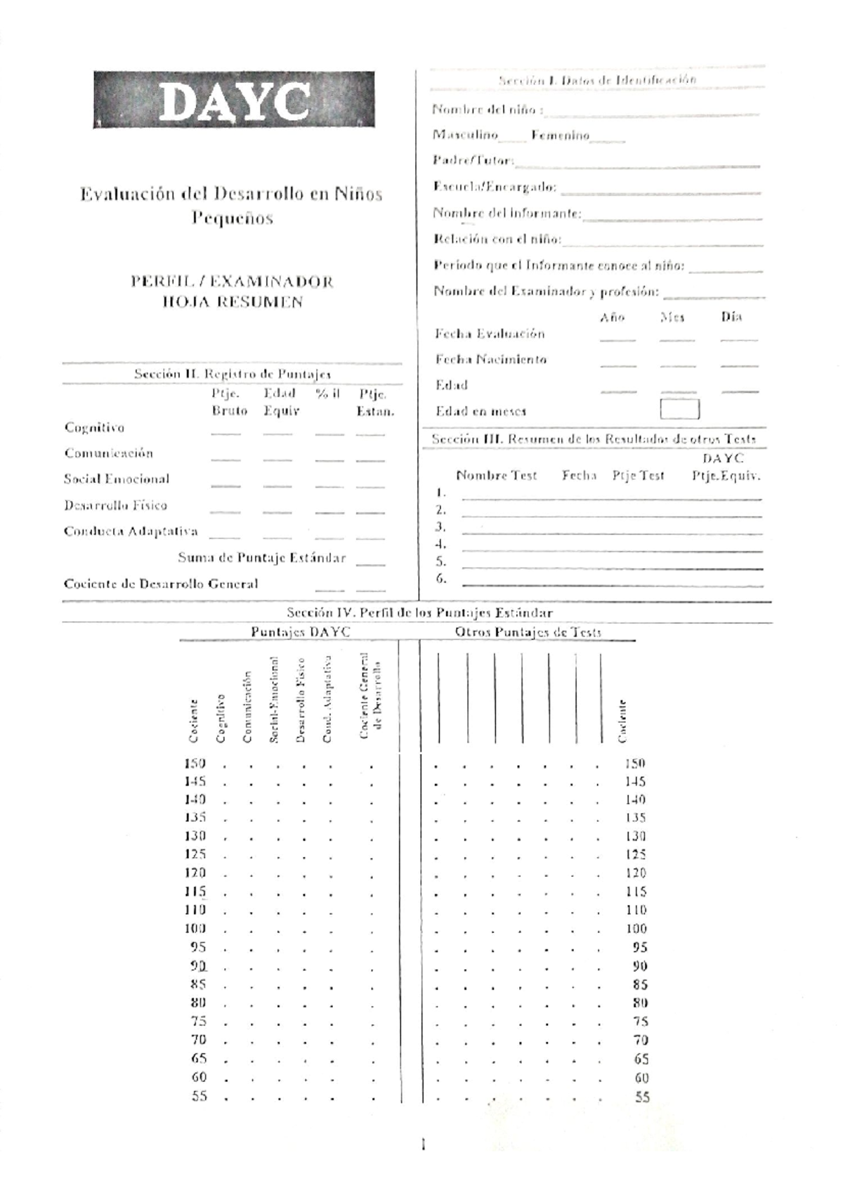 DAYC Evaluación del Desarrollo en Niños Pequeños - Hoja Resumen - Studocu