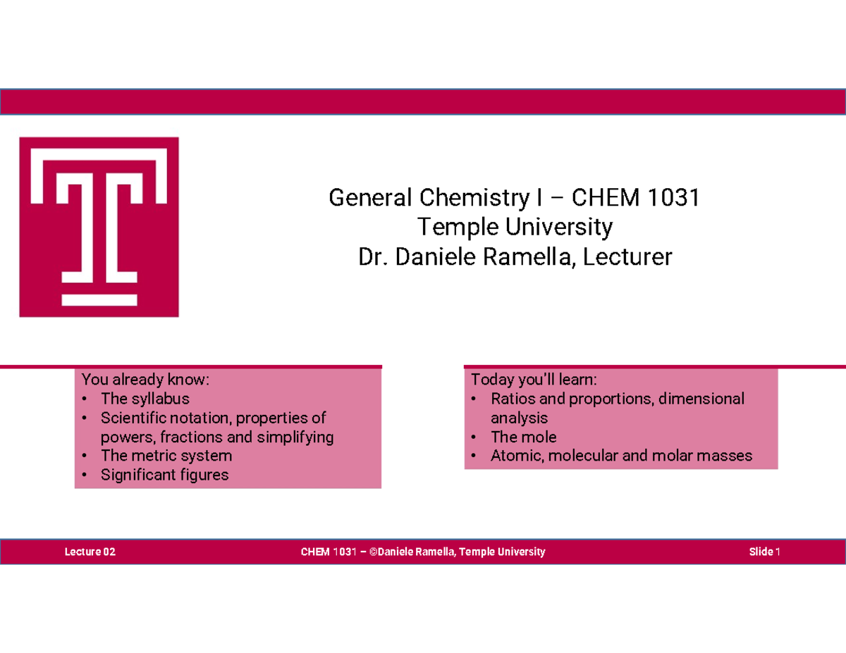 Lecture 02: Moles and Ratios in General Chemistry I (CHEM 1031) - Studocu