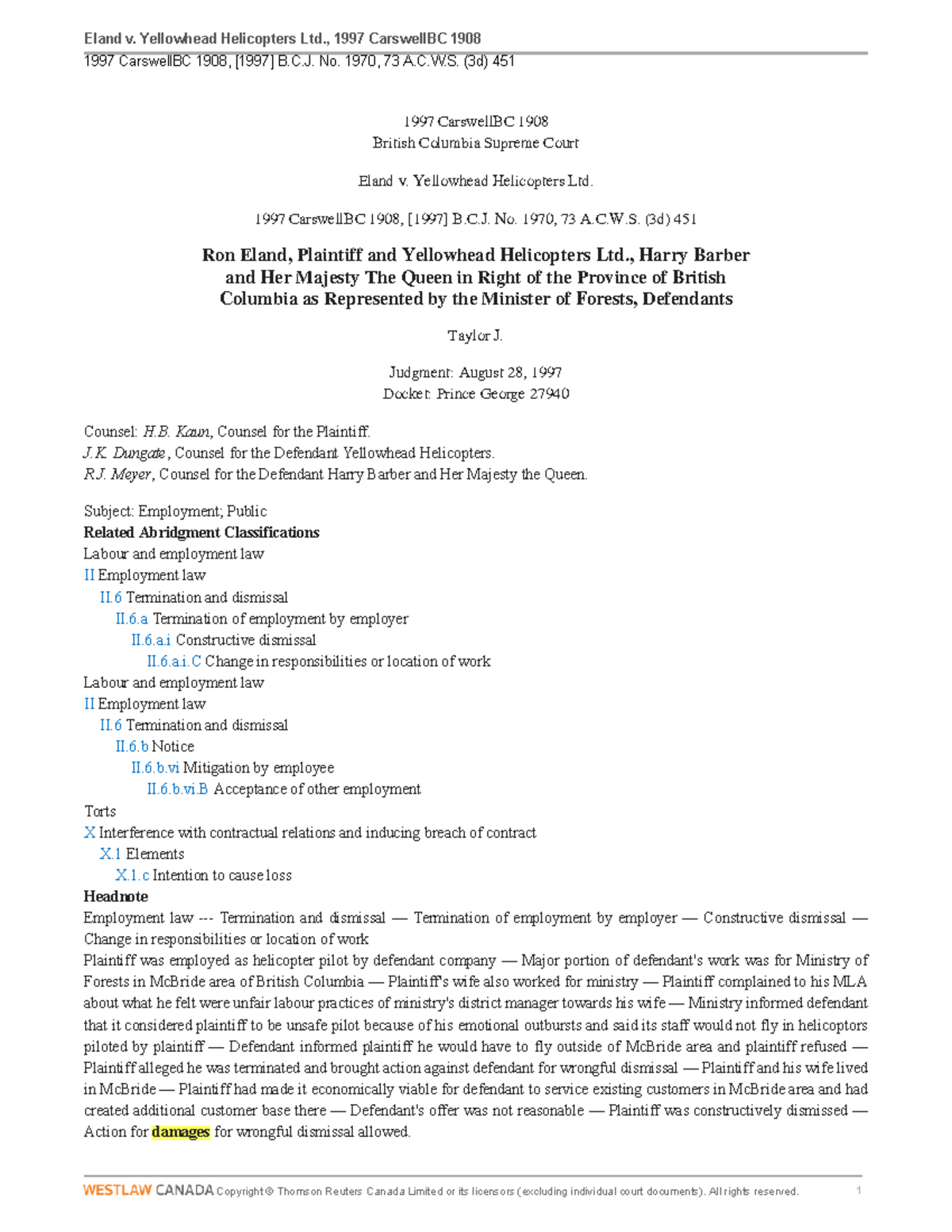 Eland v. Yellowhead Helicopters Ltd. - 1997 BC Supreme Court Case ...