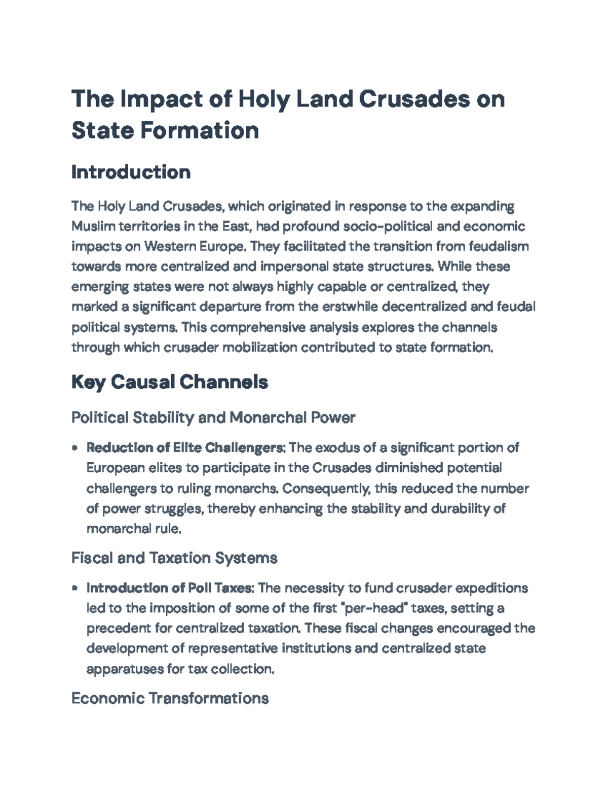 The Impact of Holy Land Crusades on State Formation Analysis - The ...