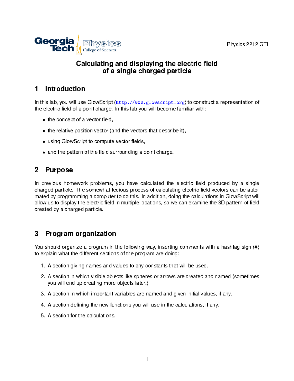 Physics 2212 Lab0: Electric Field of a Charged Particle Using ...