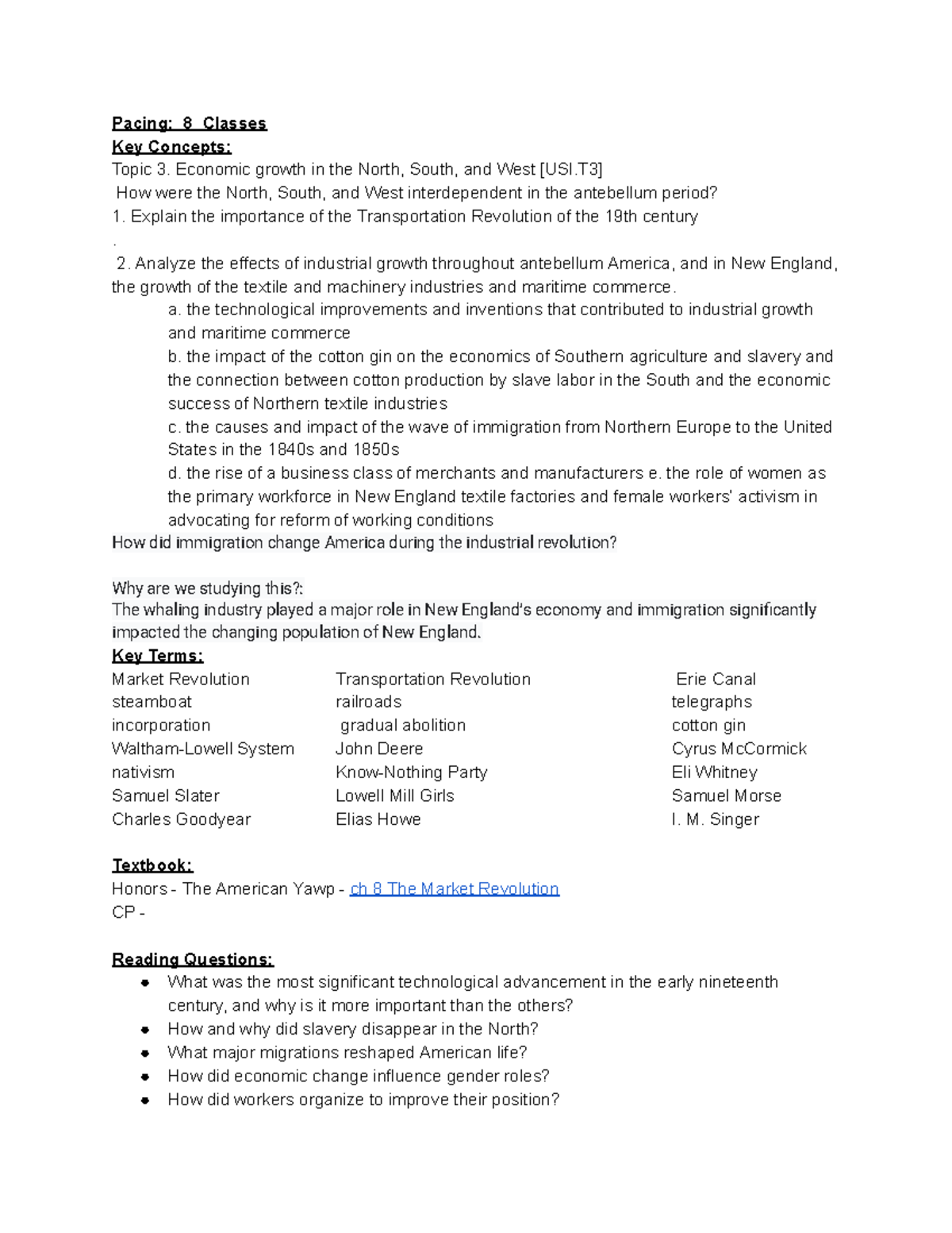 Market Revolution Plan: Key Concepts & Interdependence in Antebellum ...