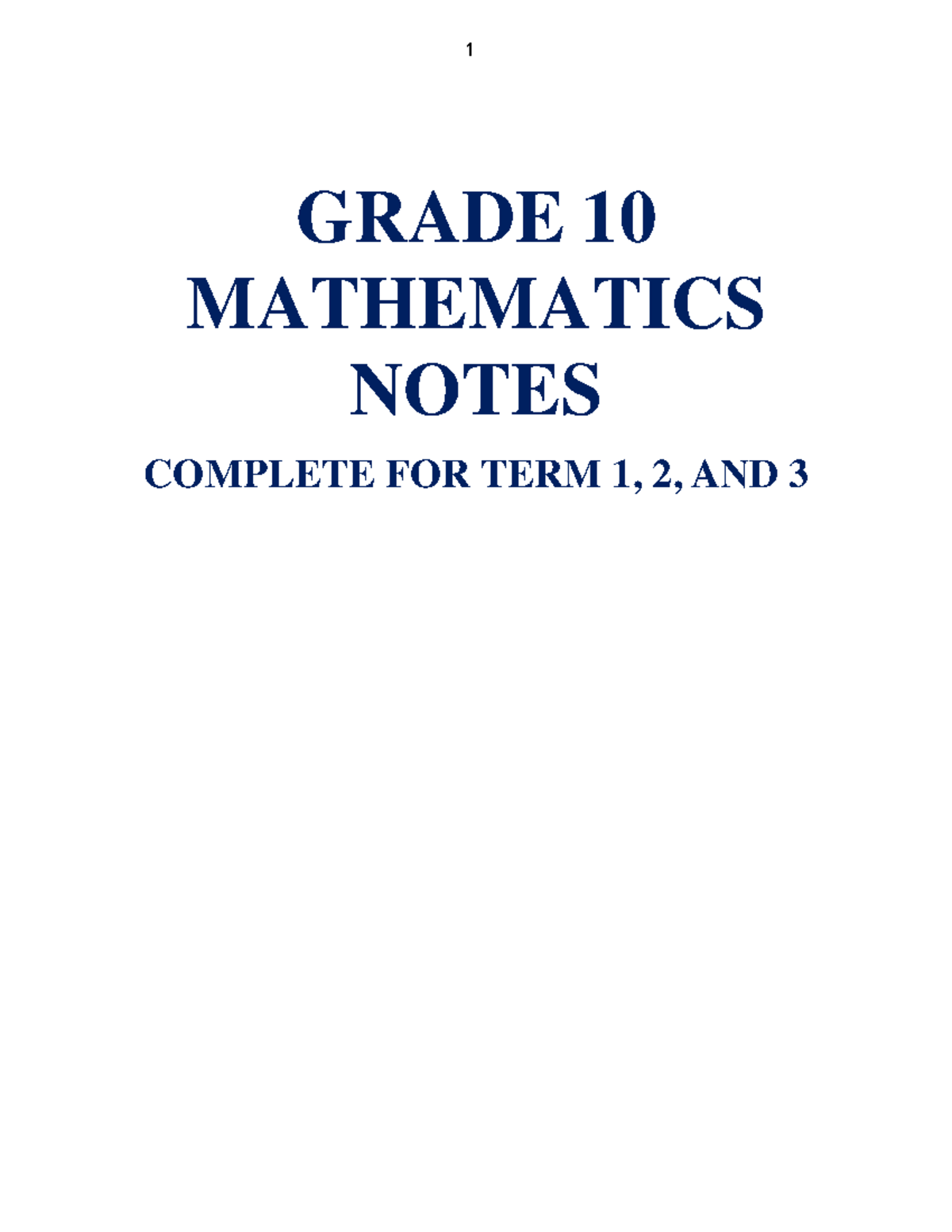 Grade 10 Mathematics Notes: Comprehensive Guide for Terms 1-3 - Studocu