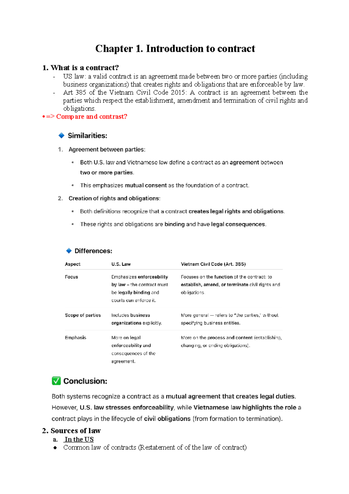 Contract Law: Chapter 1 - Introduction to Contracts and Sources - Studocu