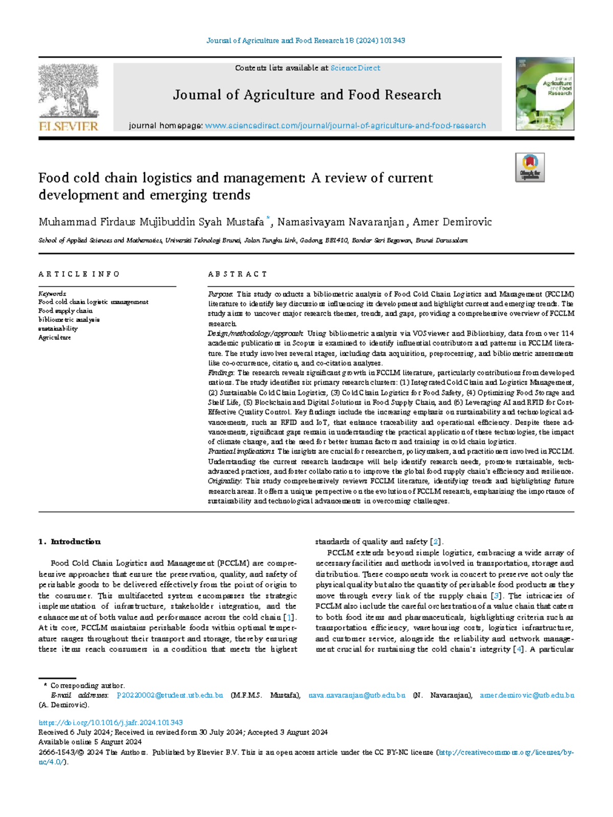 Food Cold Chain Logistics and Management: Trends and Insights (FCCLM ...